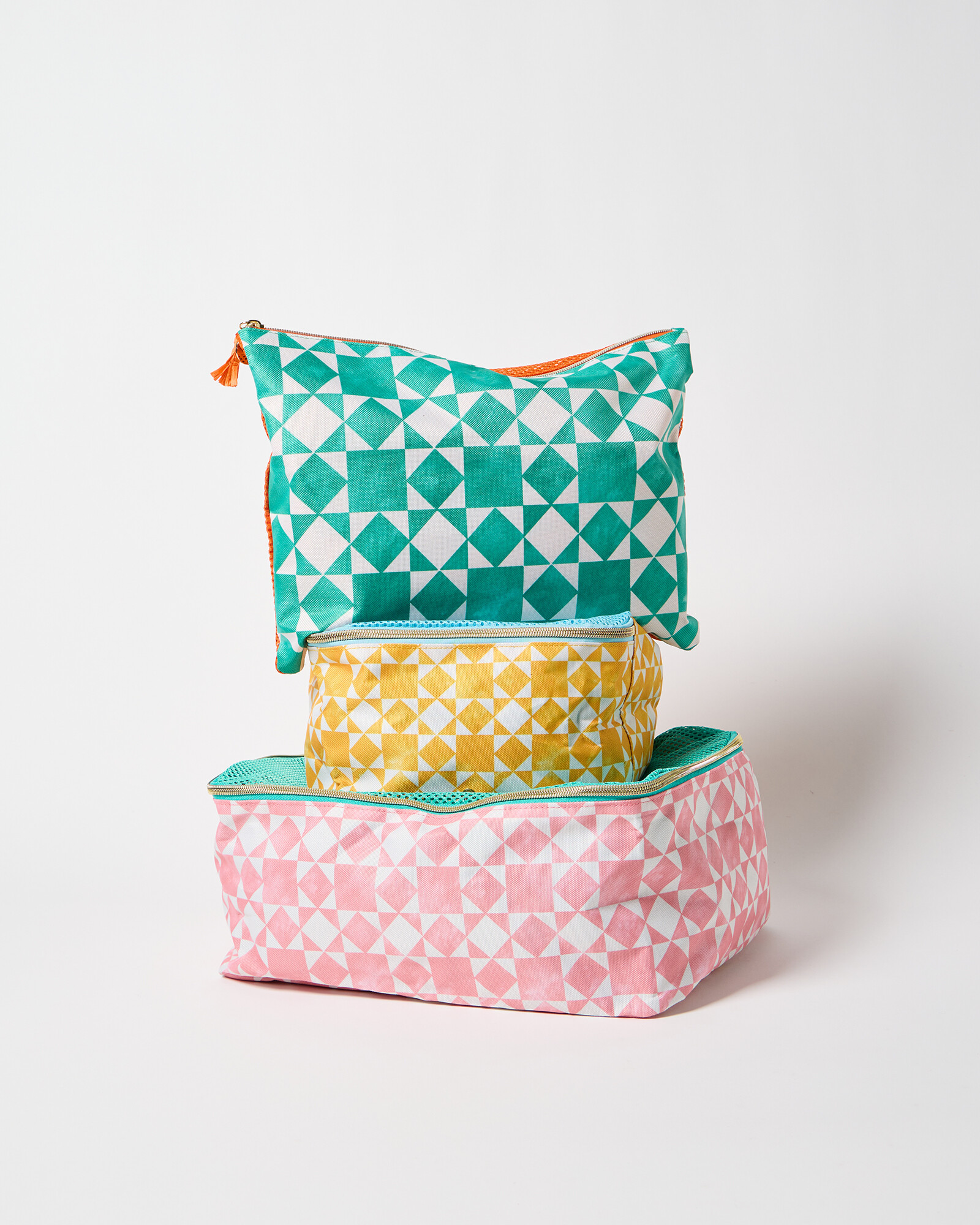 Geometric Fabric Packing Cubes Set of Three | Oliver Bonas