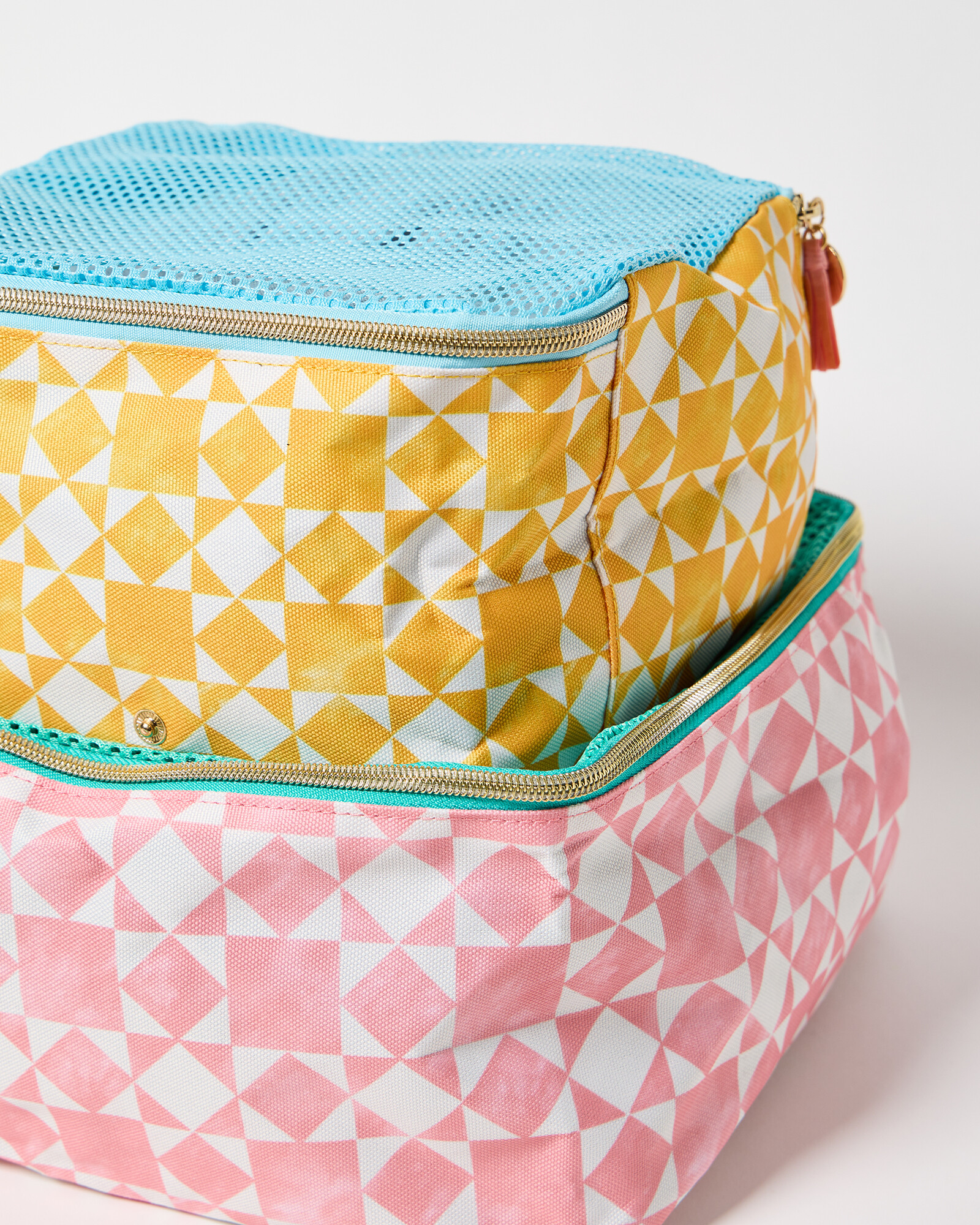 Geometric Fabric Packing Cubes Set of Three | Oliver Bonas