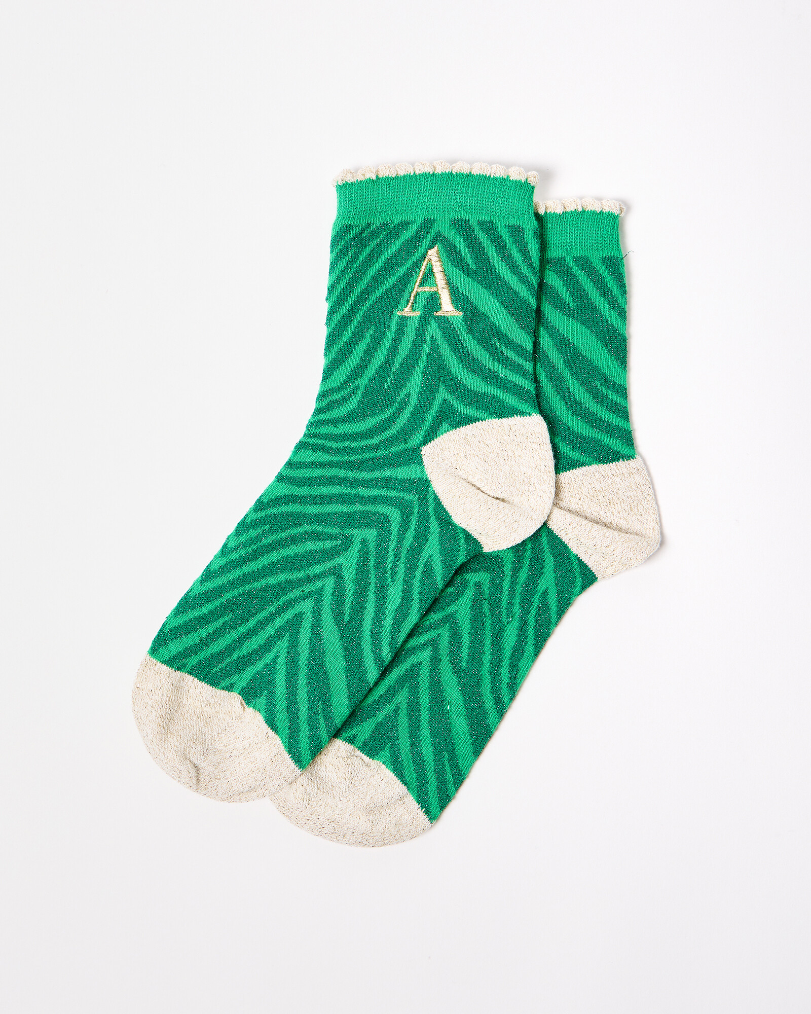 Green Zebra Alphabet Initial Ankle Socks | Oliver Bonas