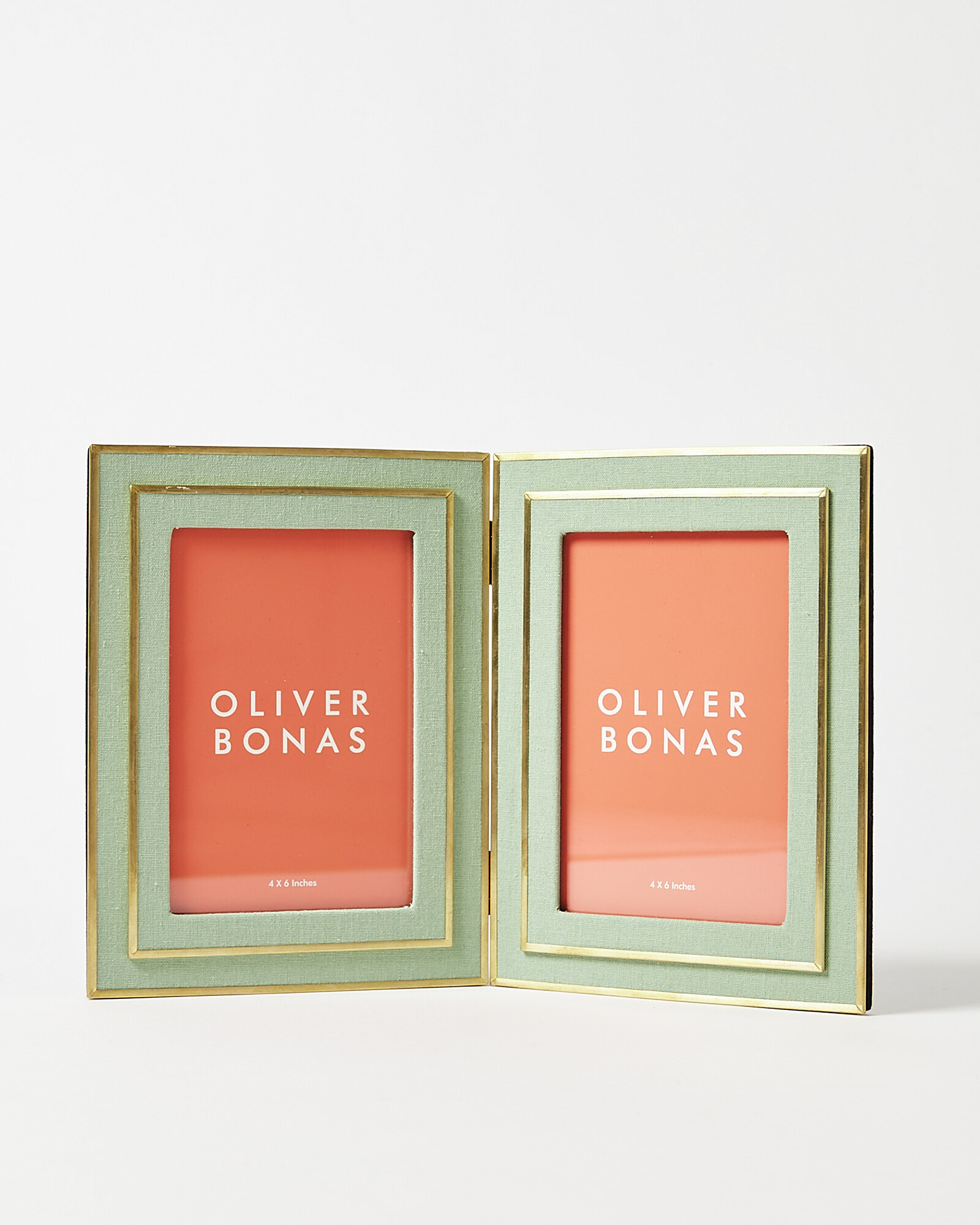 Linen Green Double Photo Frame 6x4" | Oliver Bonas