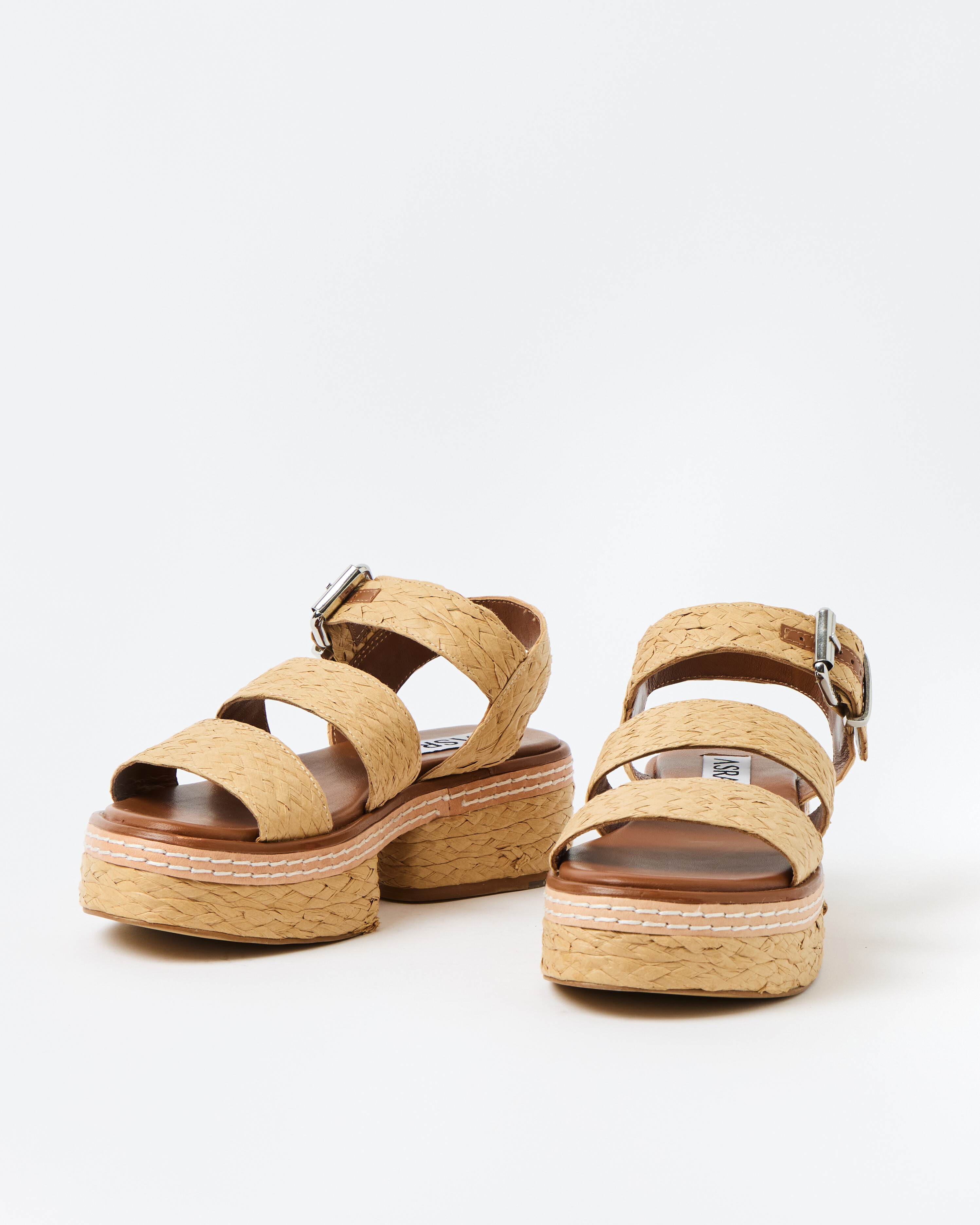 Asra Elijah Brown Raffia Leather Platform Sandals | Oliver Bonas