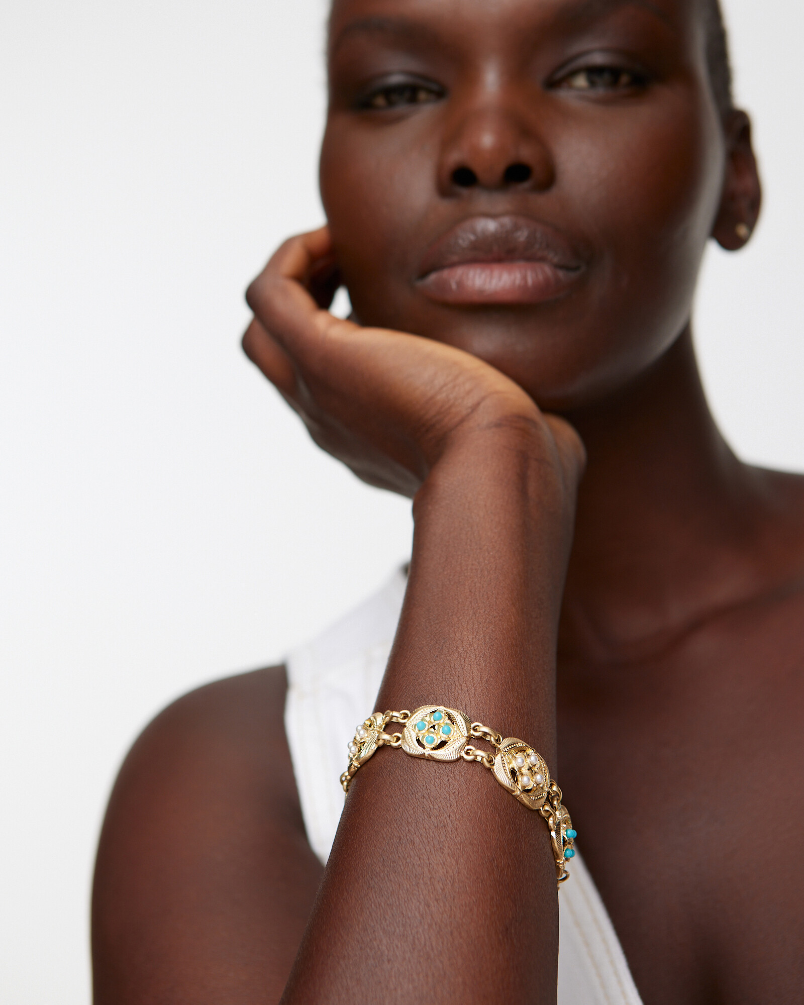 Dana Square Pendant & Faux Pearl Chain Bracelet | Oliver Bonas