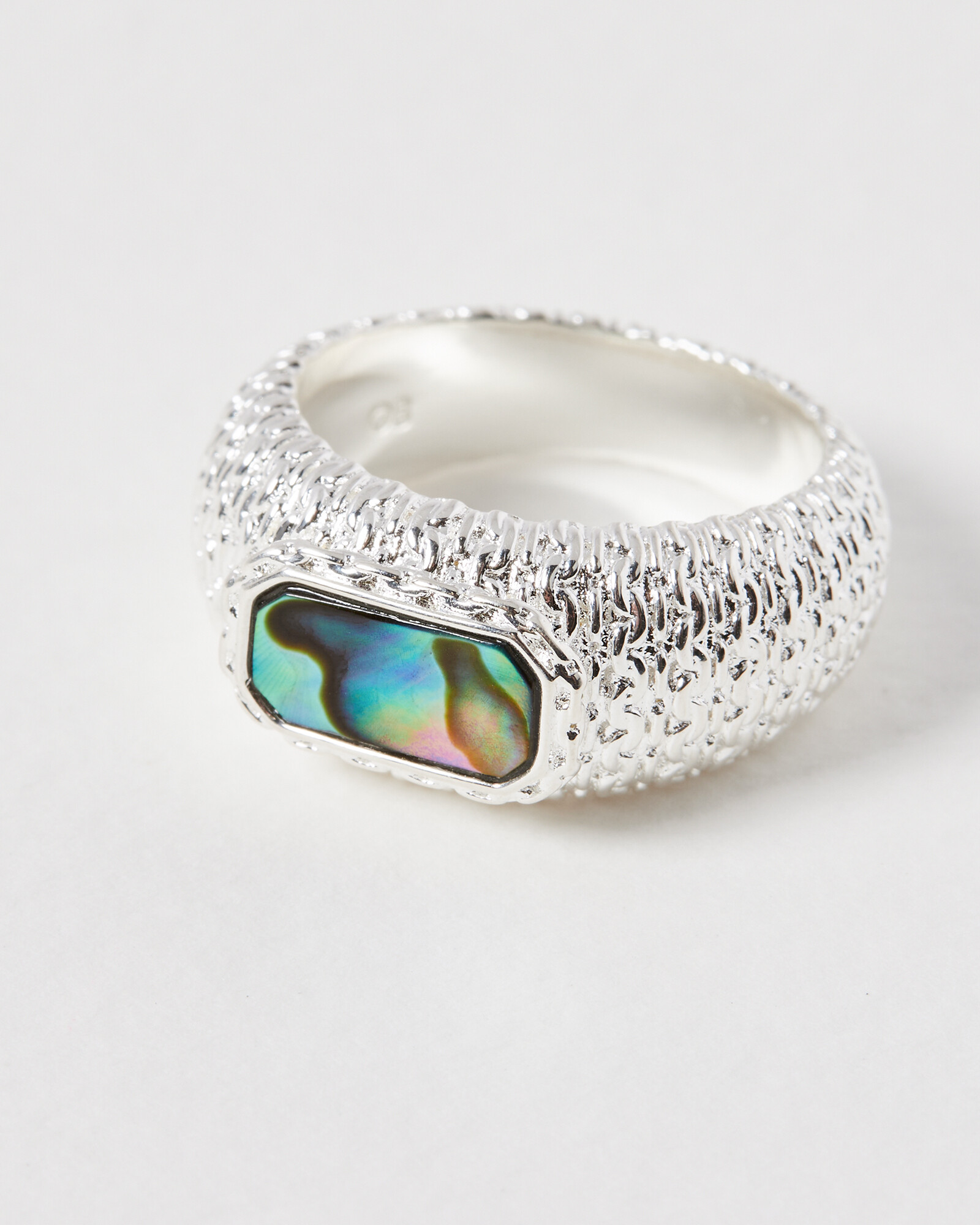 Alys Paua Shell Textured Dome Silver Statement Ring | Oliver Bonas