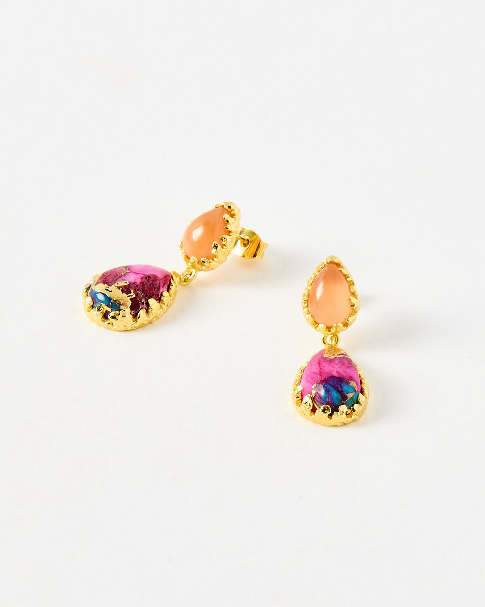 Ada Copper Turquoise & Peach Moonstone Statement Earrings | Oliver Bonas