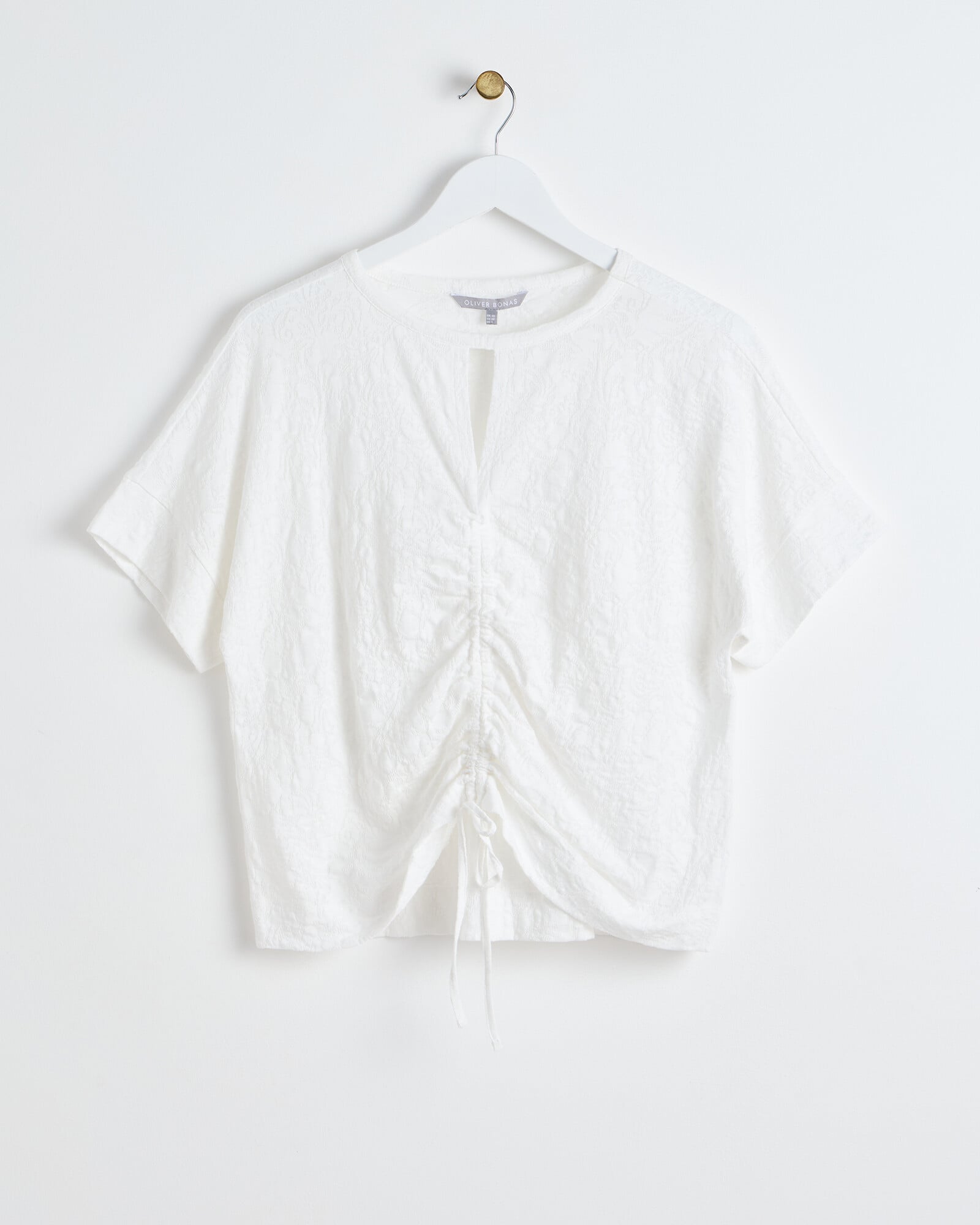 White Textured Drawstring Jersey Top | Oliver Bonas