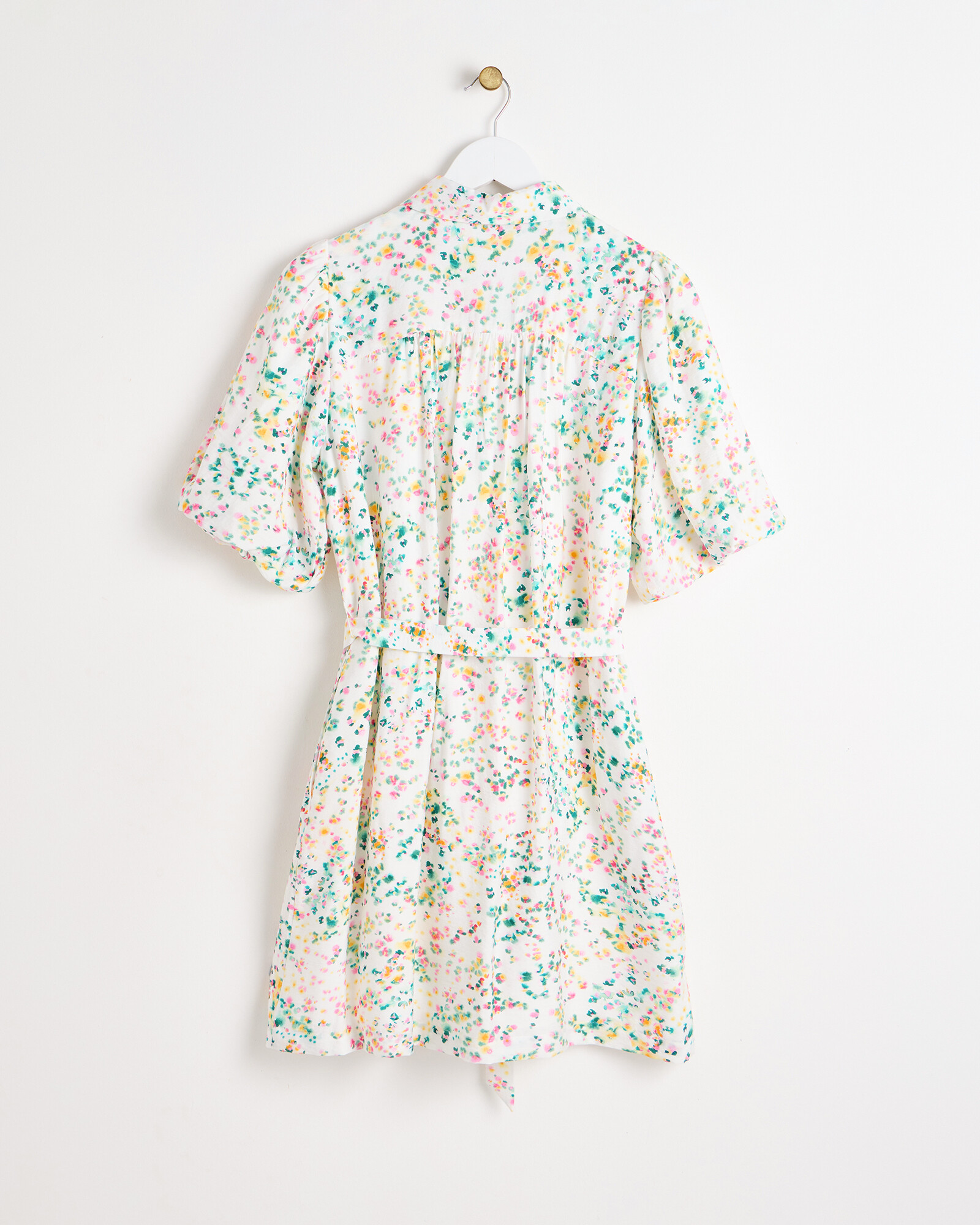 White Ditsy Floral Print Shirt Dress | Oliver Bonas