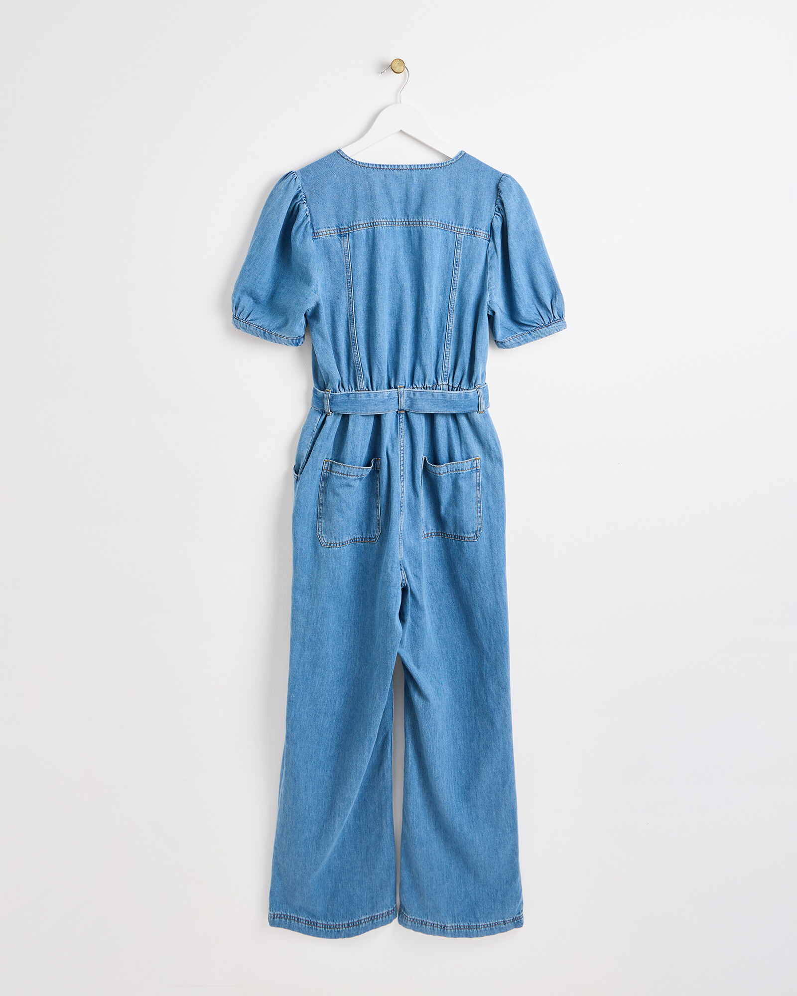 Puff Sleeve Blue Denim Jumpsuit | Oliver Bonas