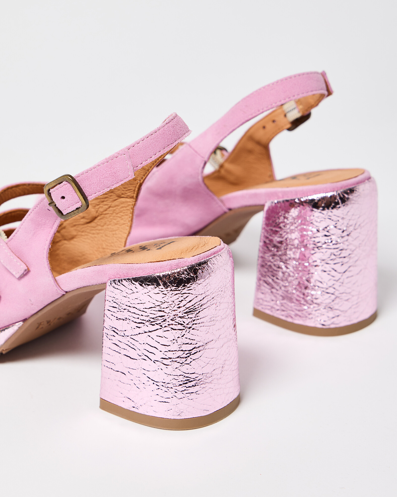 Esska Mariela Metallic Pink & Suede Heeled Mary Janes | Oliver Bonas