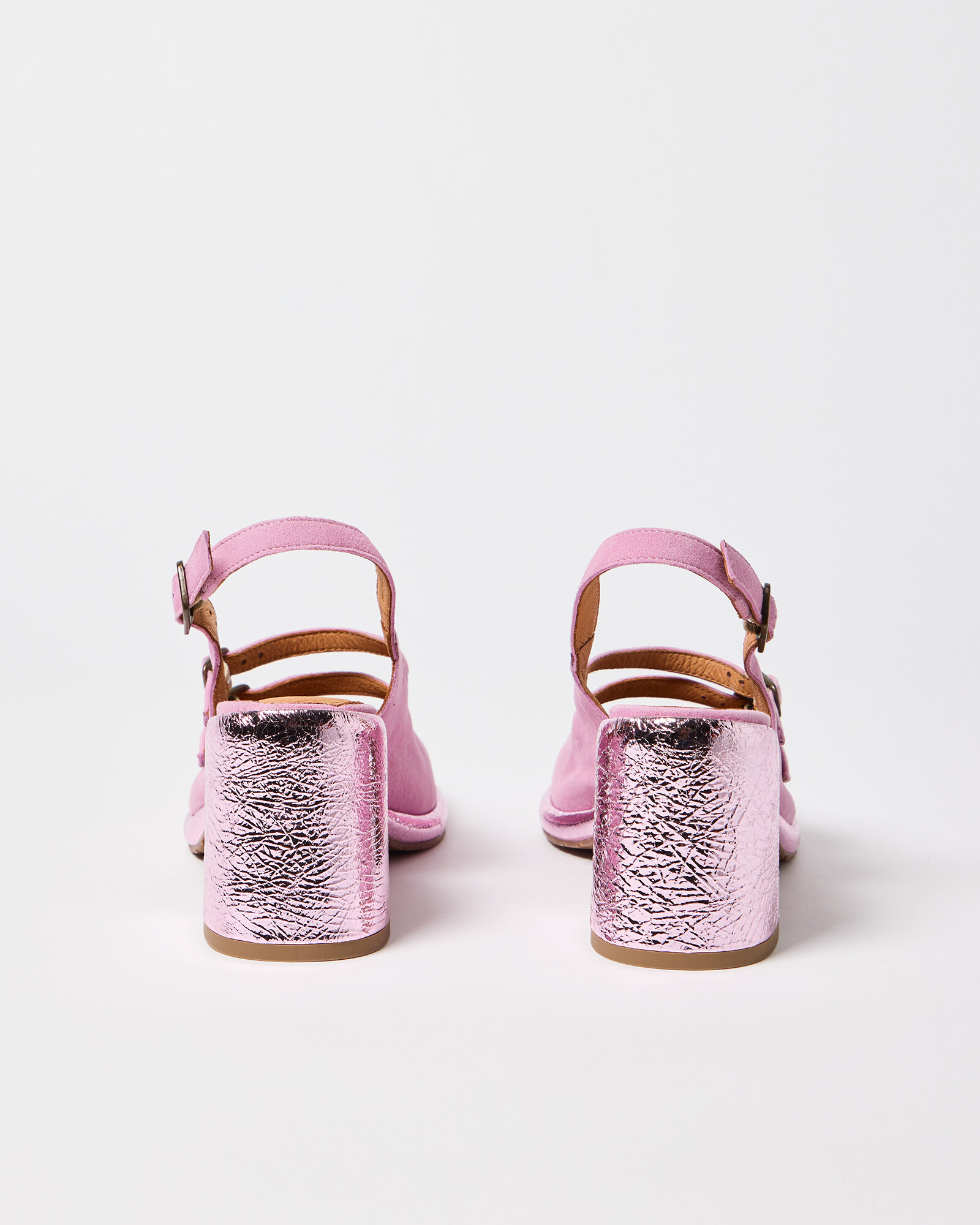Esska Mariela Metallic Pink & Suede Heeled Mary Janes | Oliver Bonas