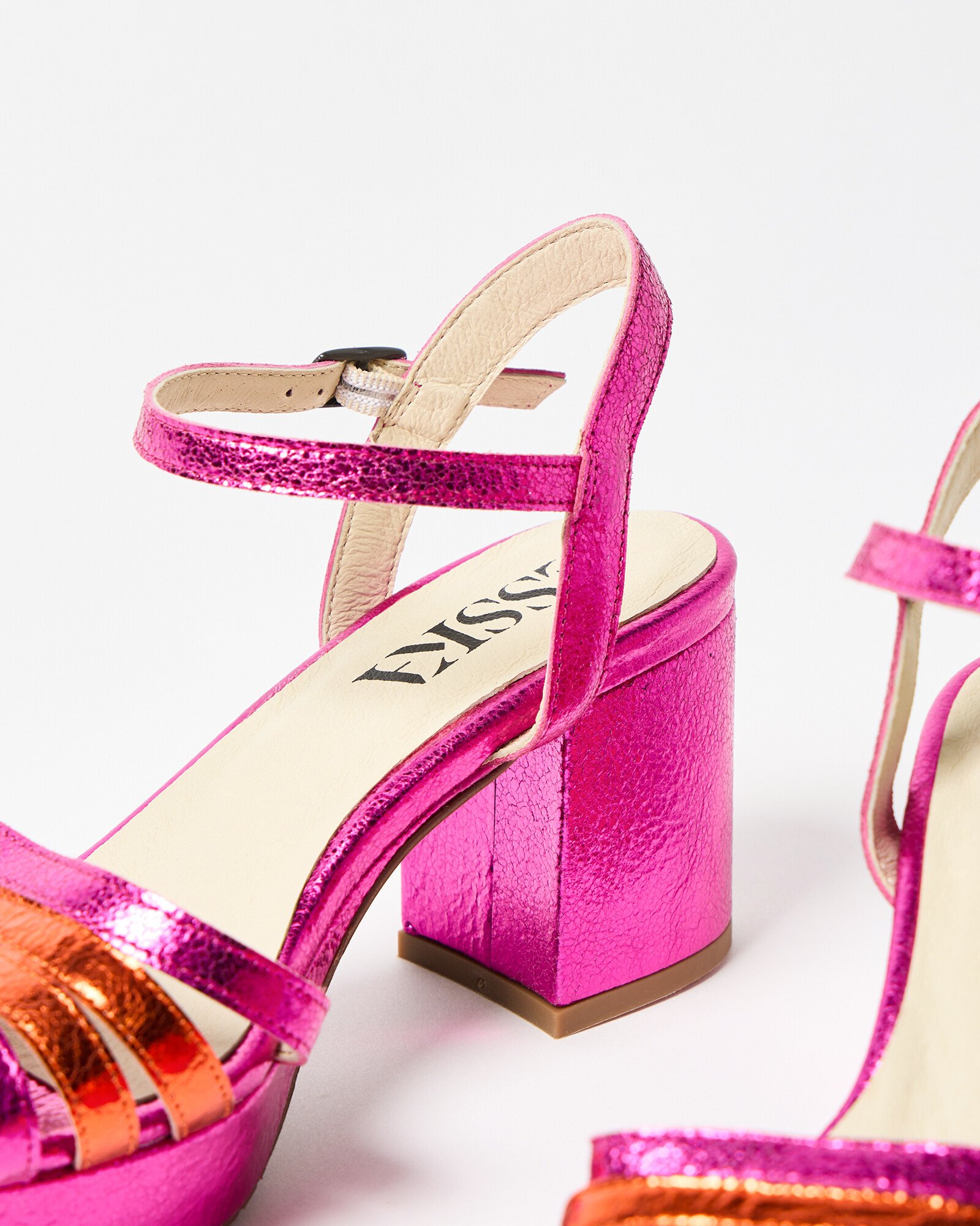 Esska Camilla Metallic Pink & Orange Leather Heeled Sandals | Oliver Bonas