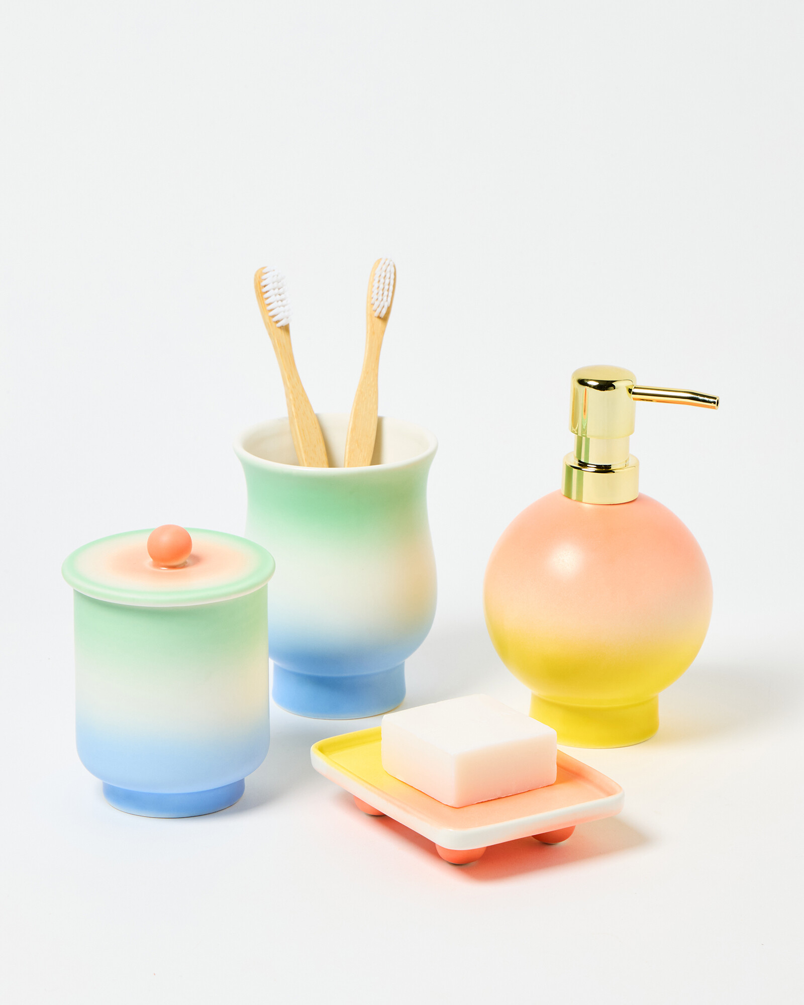 Coquille Ombre Green Ceramic Bathroom Pot | Oliver Bonas