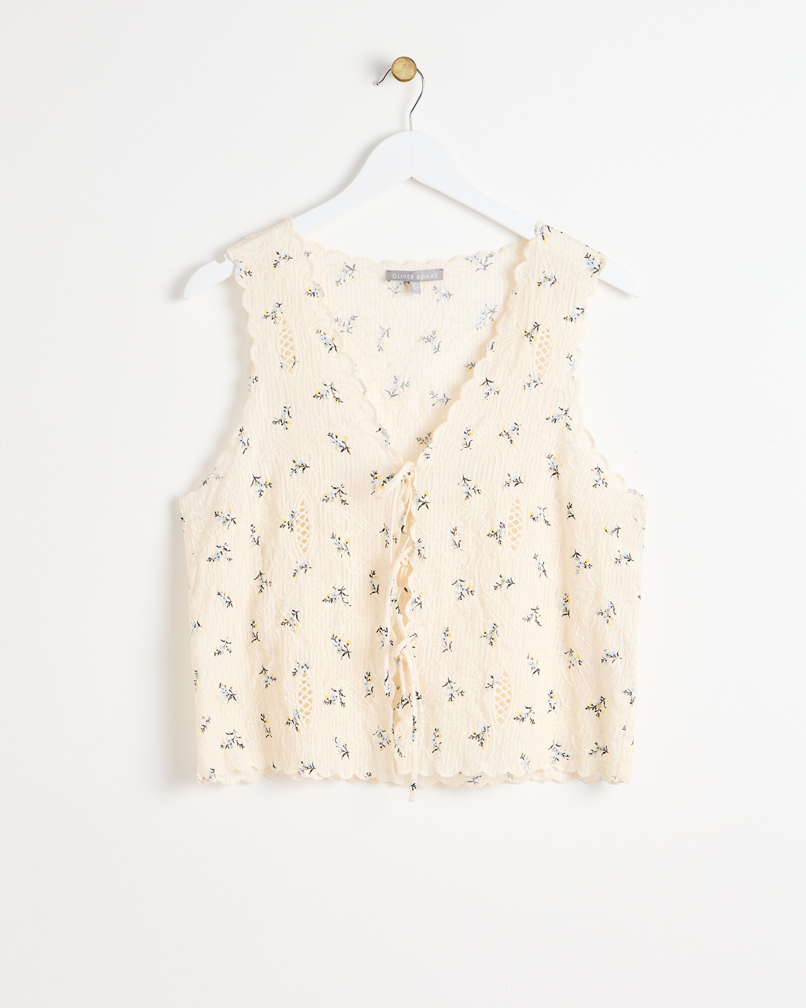 Embroidered Floral White Shell Top | Oliver Bonas