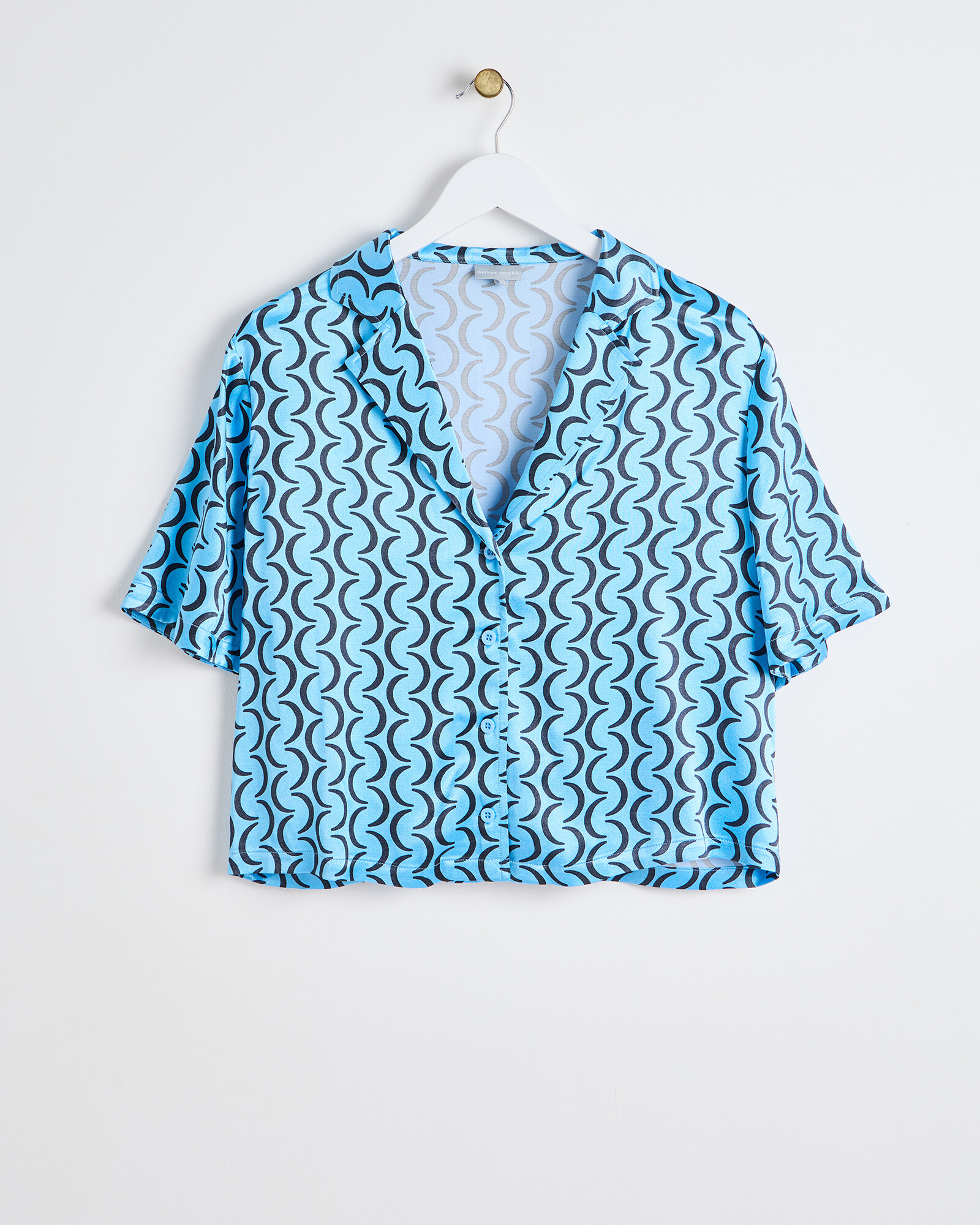 Blue Crescent Print V-Neck Short Sleeve Shirt | Oliver Bonas