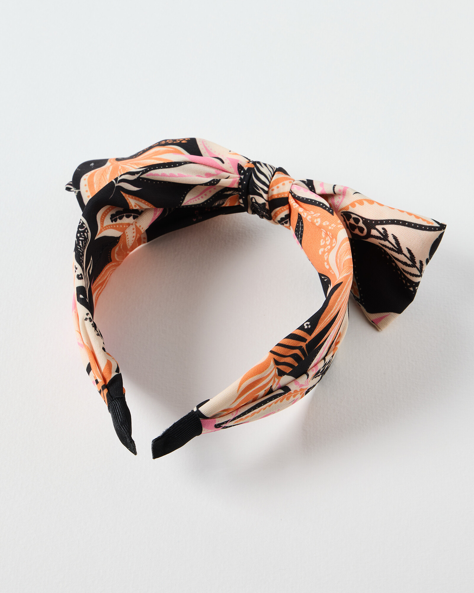 Bird Print Orange Statement Bow Headband | Oliver Bonas