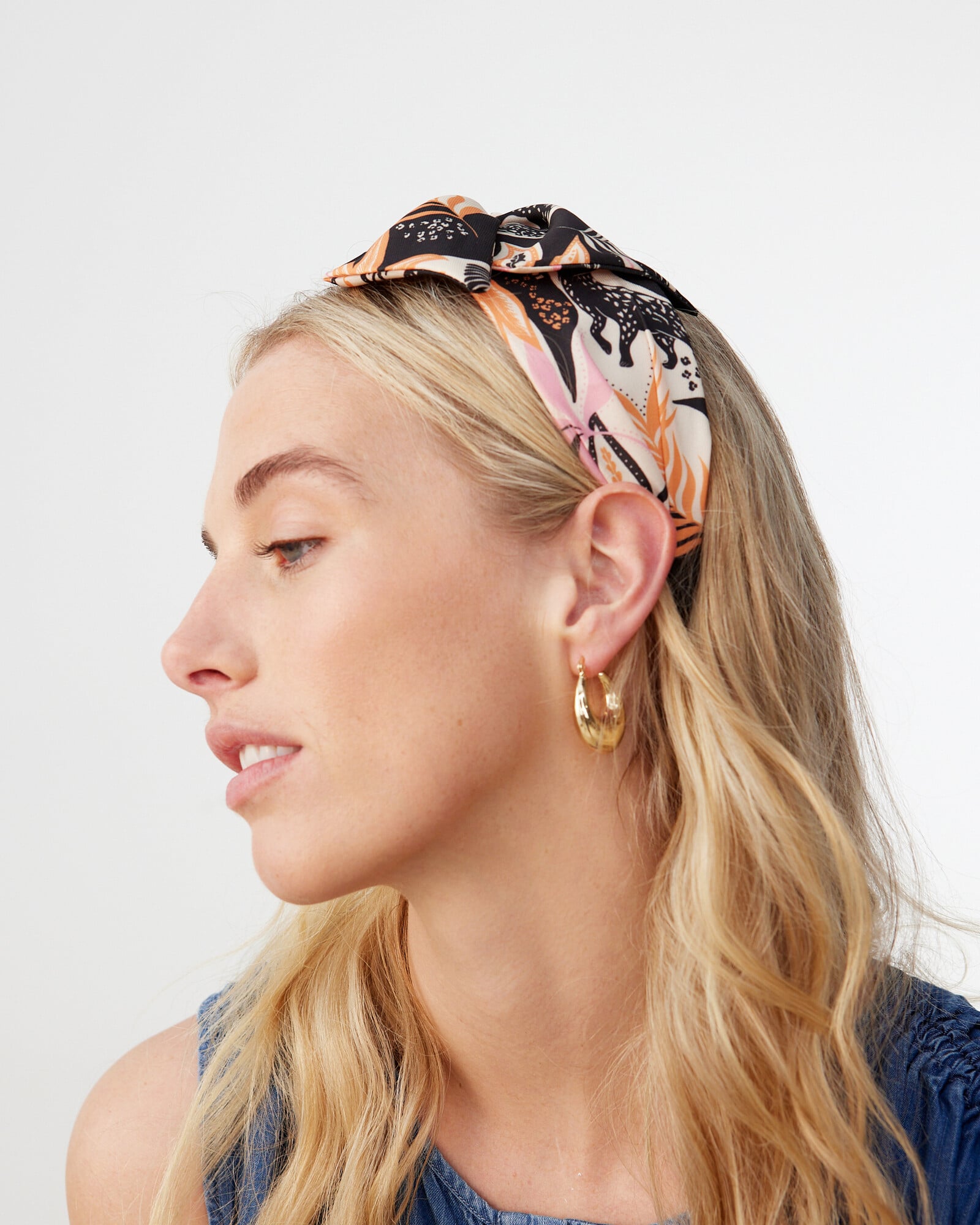 Bird Print Orange Statement Bow Headband | Oliver Bonas