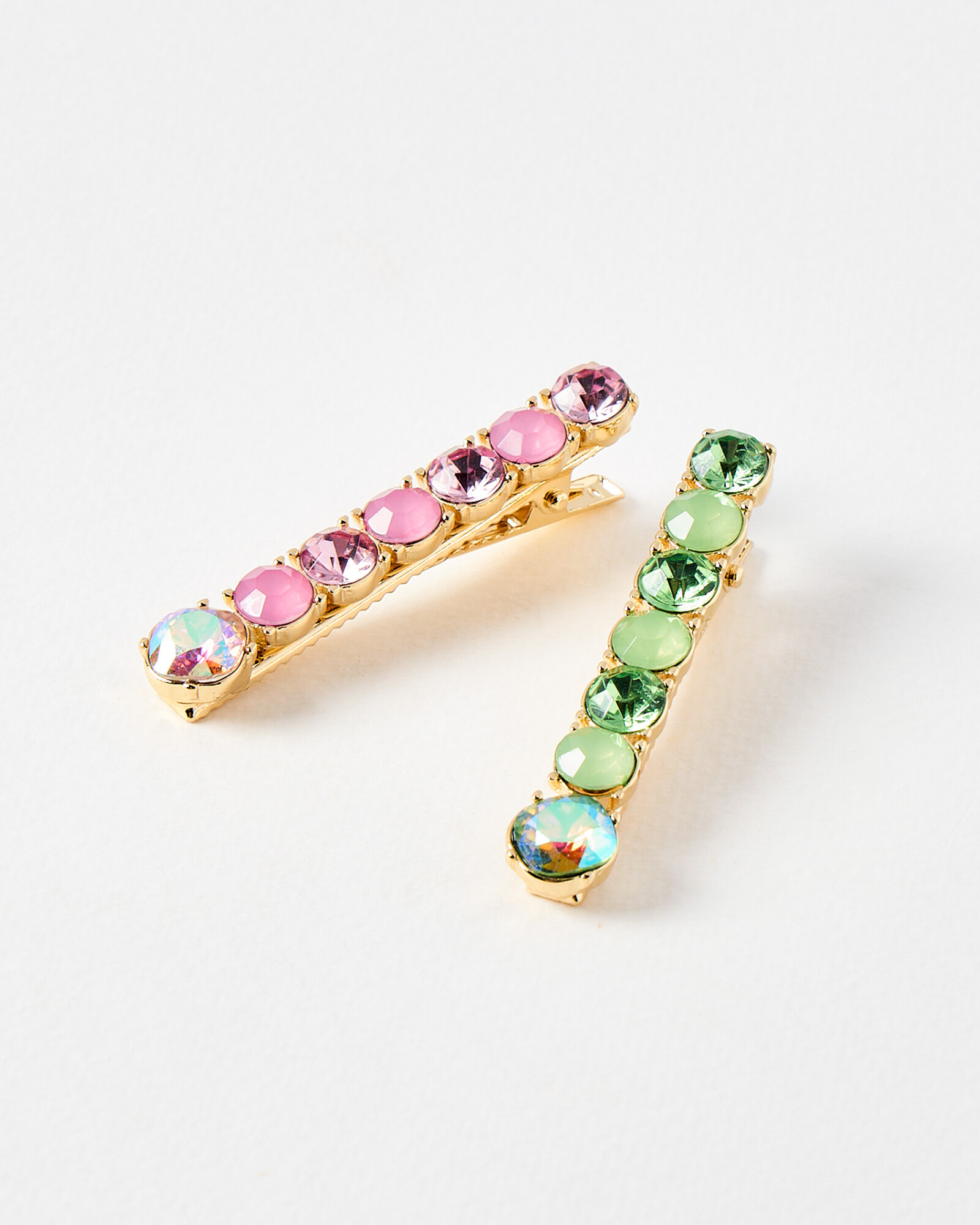 Isla Pink & Green Stone Hair Clips Set of Two | Oliver Bonas