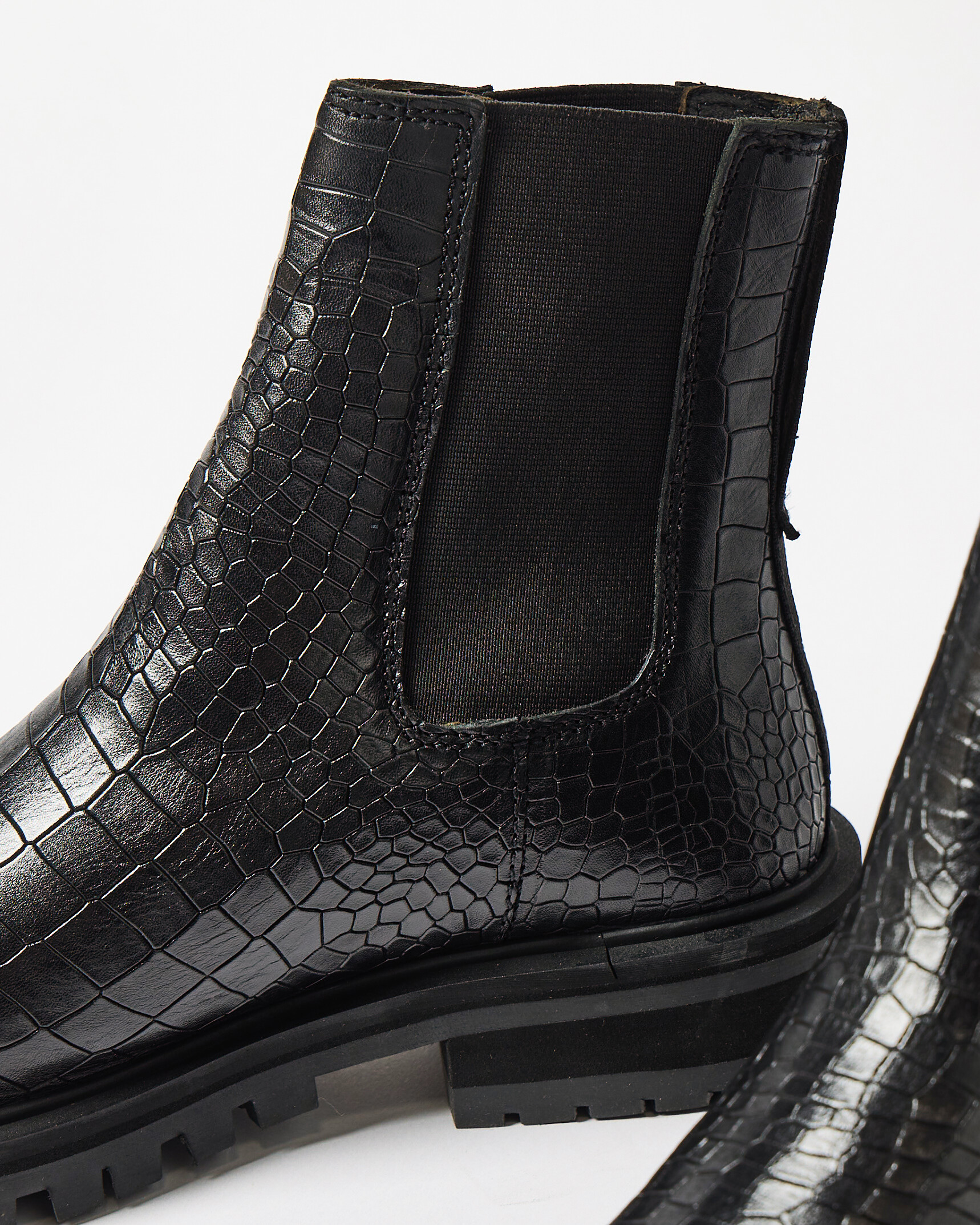 Asra Clovie Black Croc Chelsea Boots | Oliver Bonas