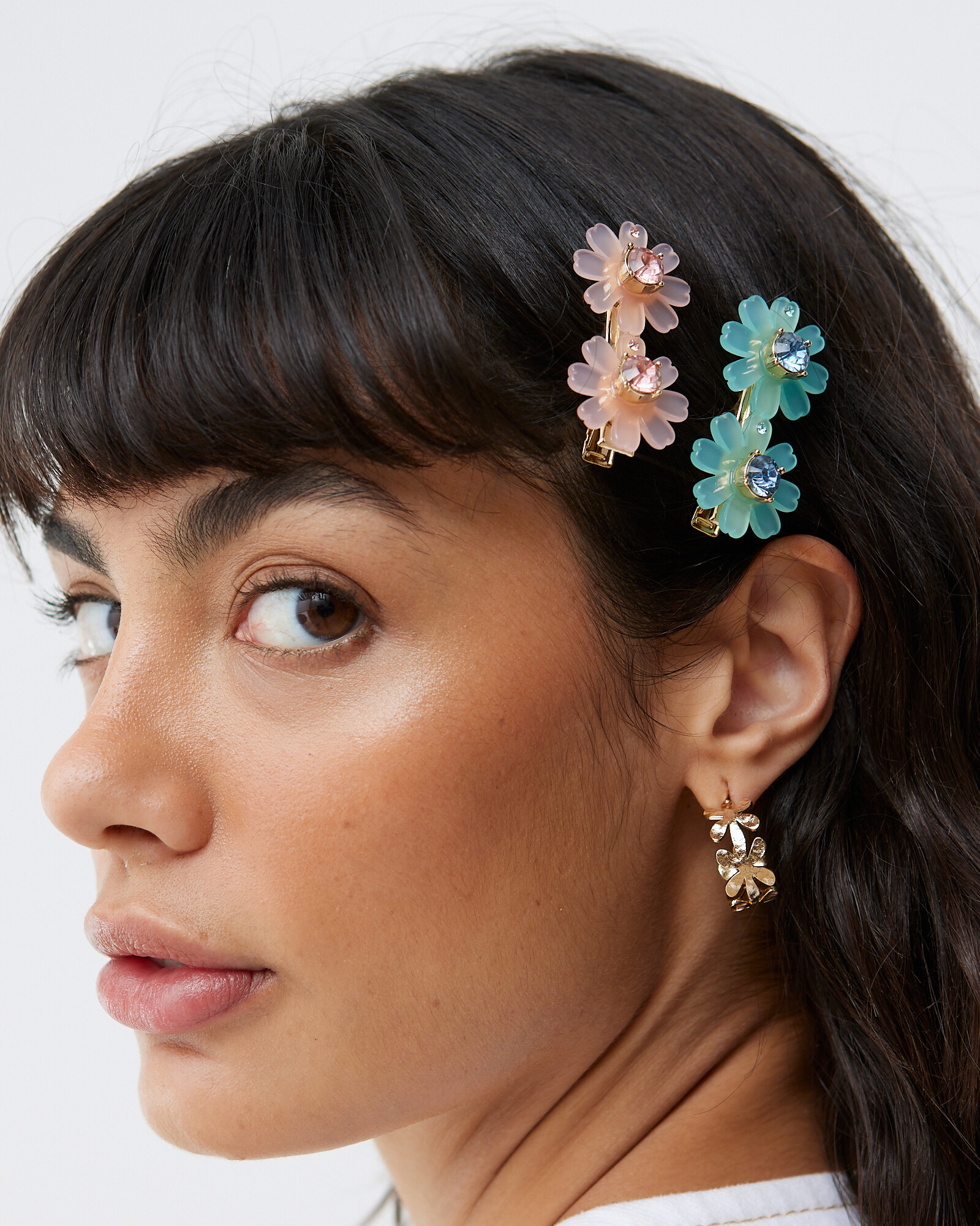 Matilda Blue & Pink Flower Hair Clips Set of Two | Oliver Bonas