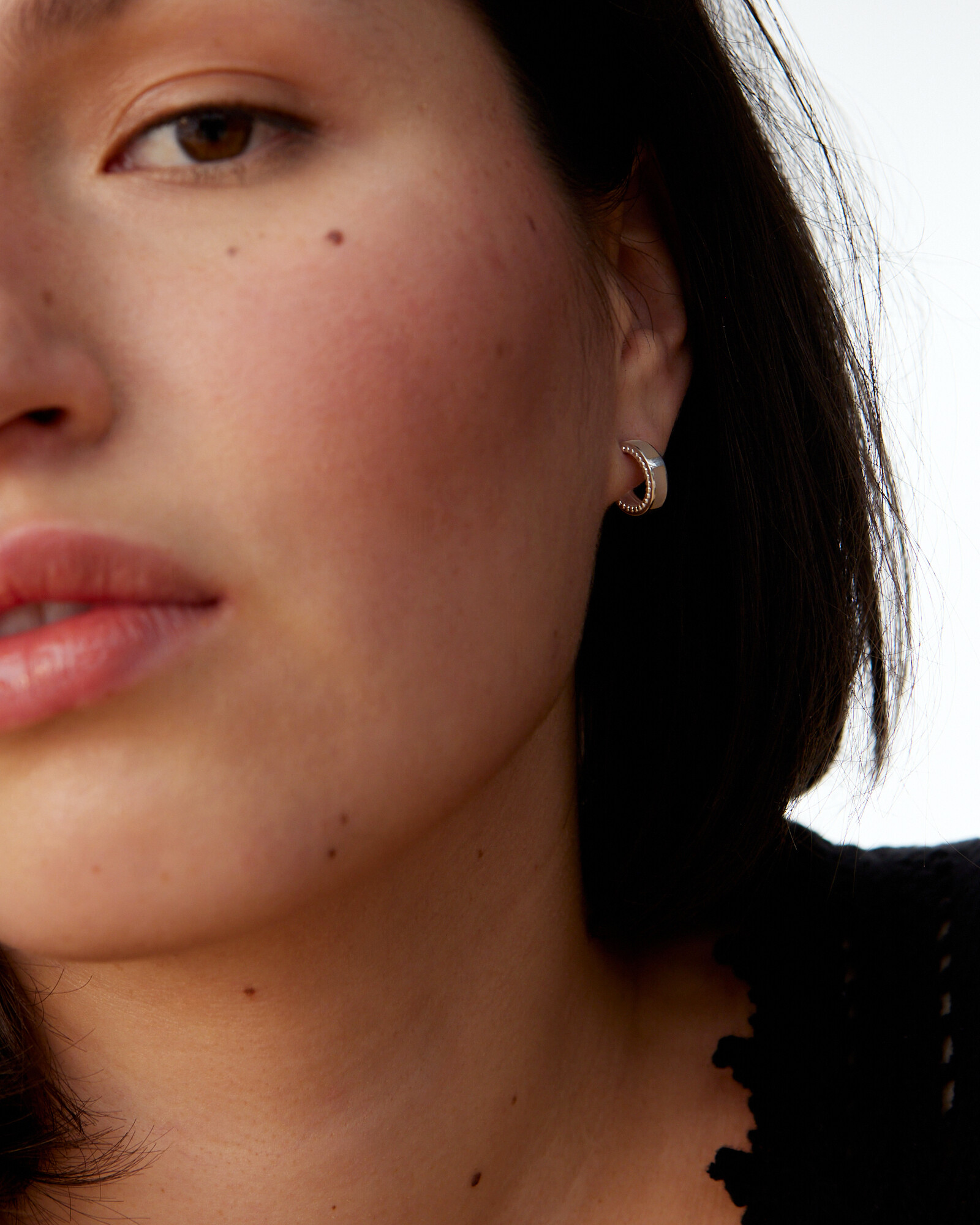 Kaia Mother of Pearl Inlay Silver Hoop Earrings | Oliver Bonas