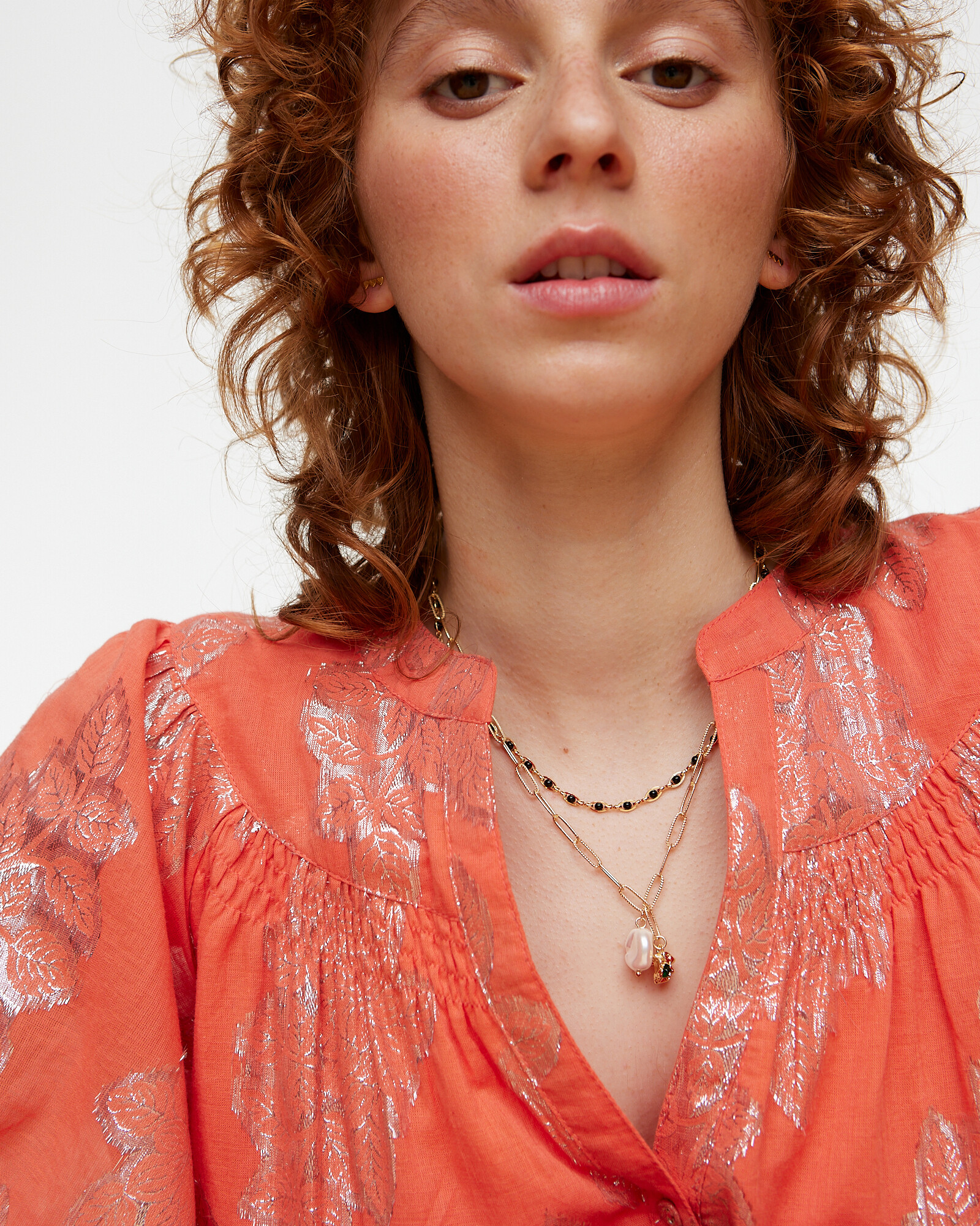 Angie Chain Faux Pearl Layered Pendant Necklace | Oliver Bonas