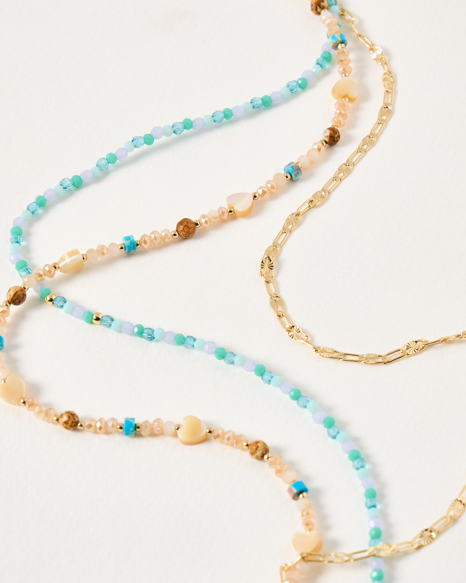 Ivory Blue Bead & Shell Layered Beaded Necklace | Oliver Bonas