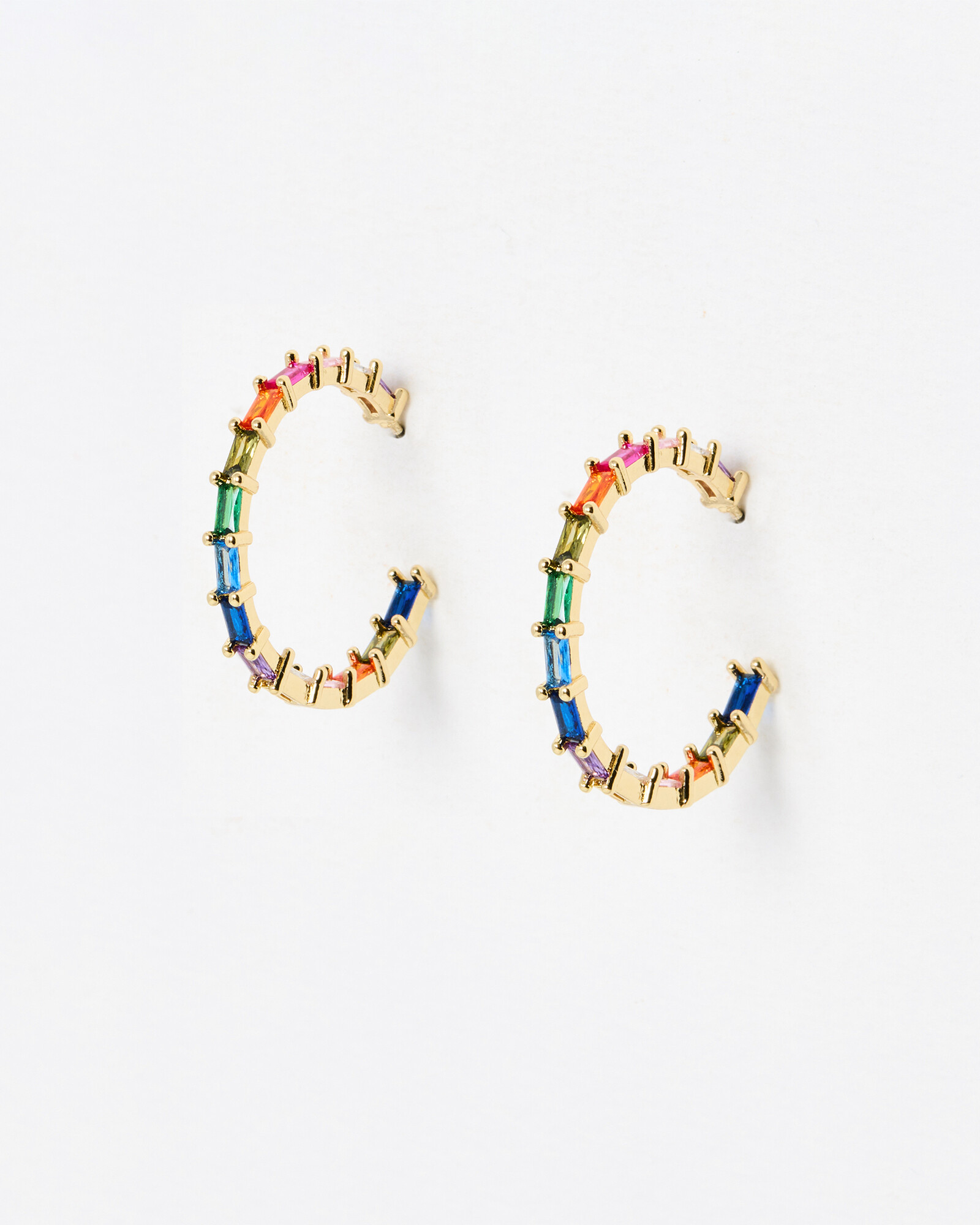 Cleo Rainbow Baguette Stone Gold Tone Hoop Earrings | Oliver Bonas
