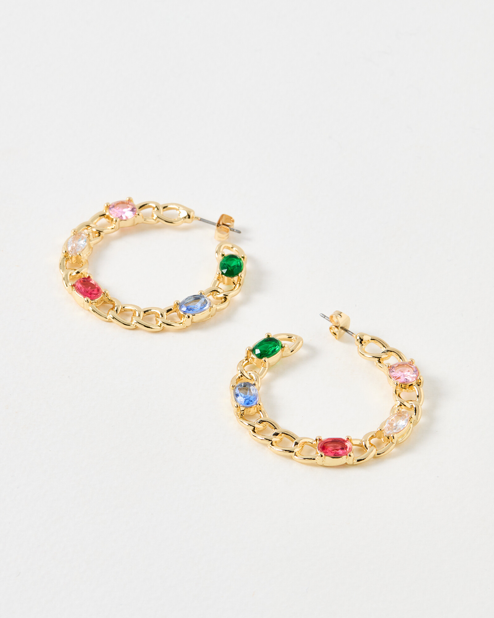 Ruby Chain Rainbow Stone Gold Tone Hoop Earrings | Oliver Bonas