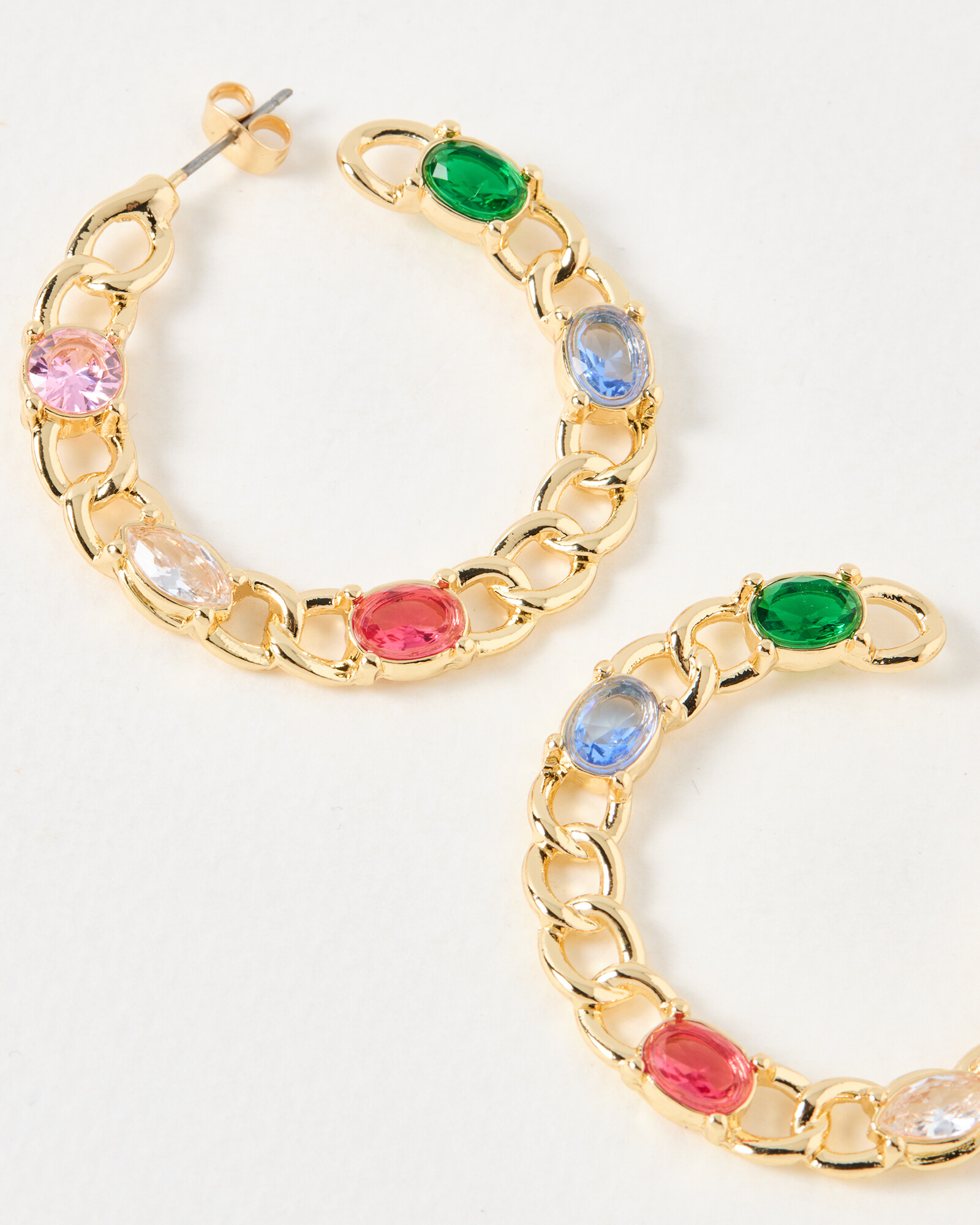 Ruby Chain Rainbow Stone Gold Tone Hoop Earrings | Oliver Bonas