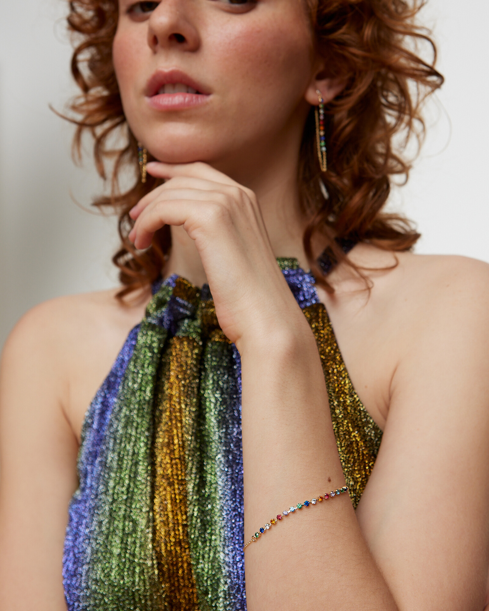 Lottie Rainbow Stone Gold Tone Chain Bracelet | Oliver Bonas