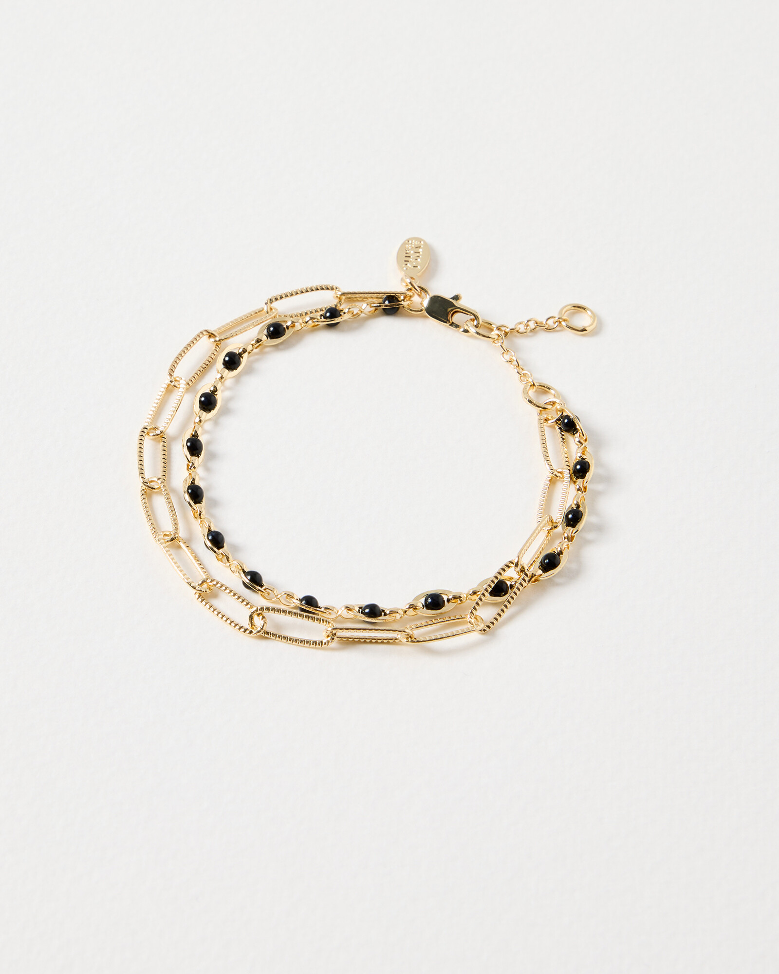 Angie Black Bead & Links Layered Chain Bracelet | Oliver Bonas US