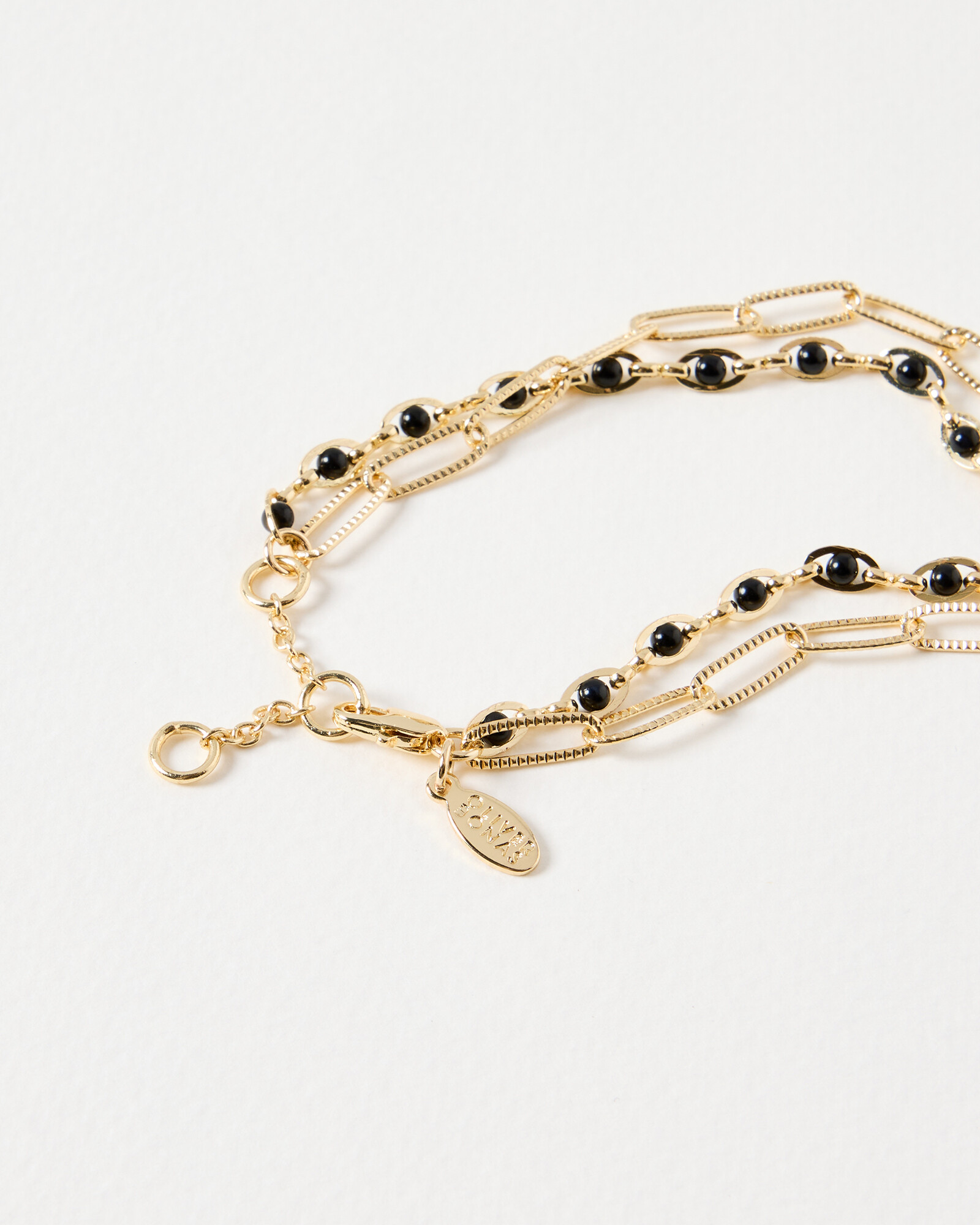 Angie Black Bead & Links Layered Chain Bracelet | Oliver Bonas