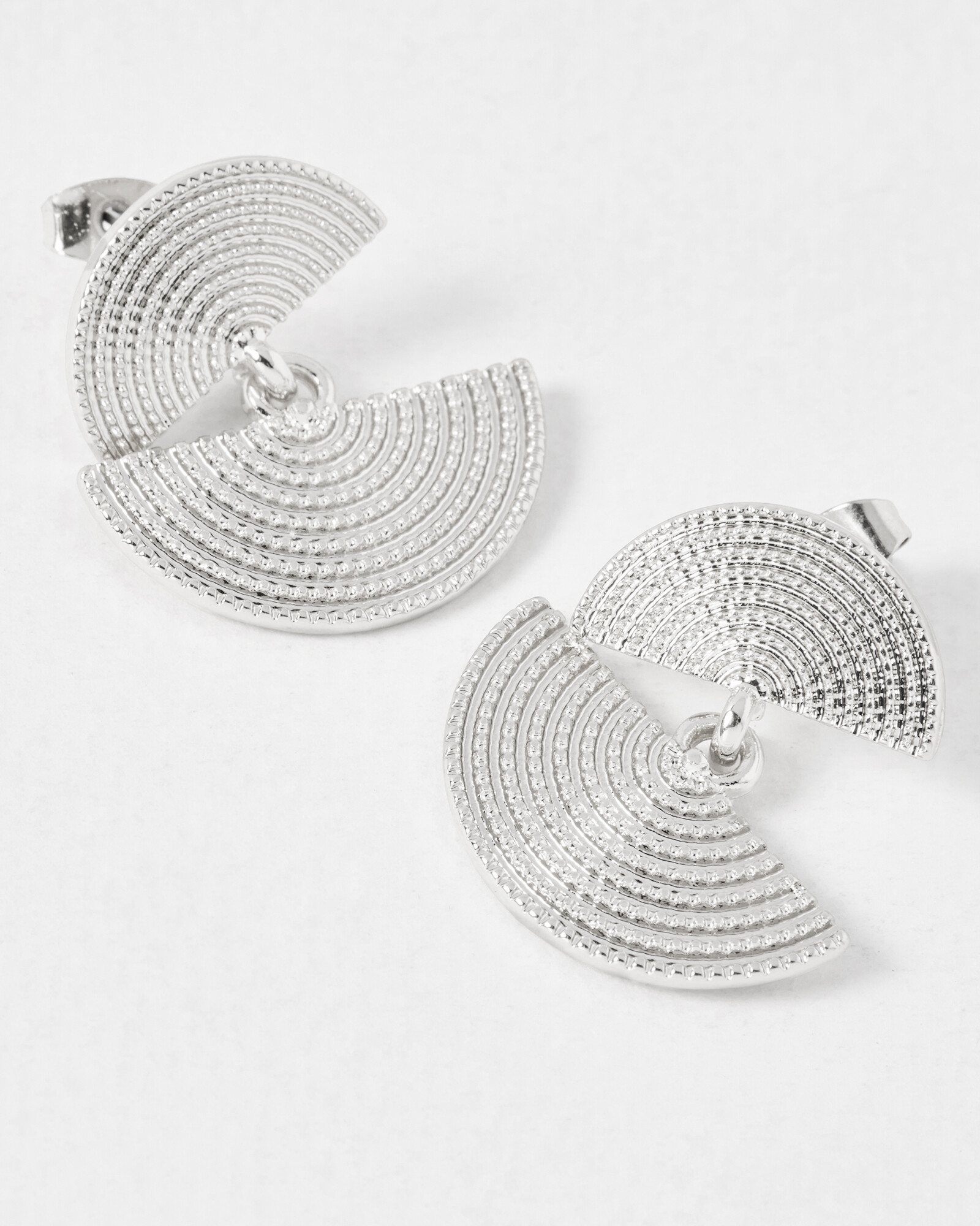Marie Mini Semi Circle Tiered Silver Tone Statement Earrings | Oliver Bonas