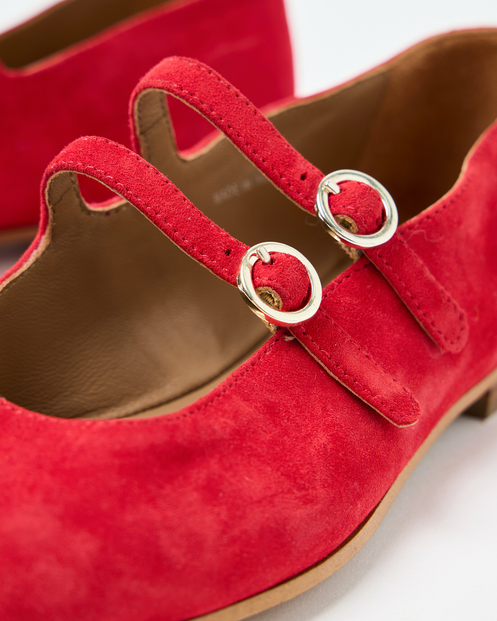Red Suede Double Buckle Mary Janes | Oliver Bonas