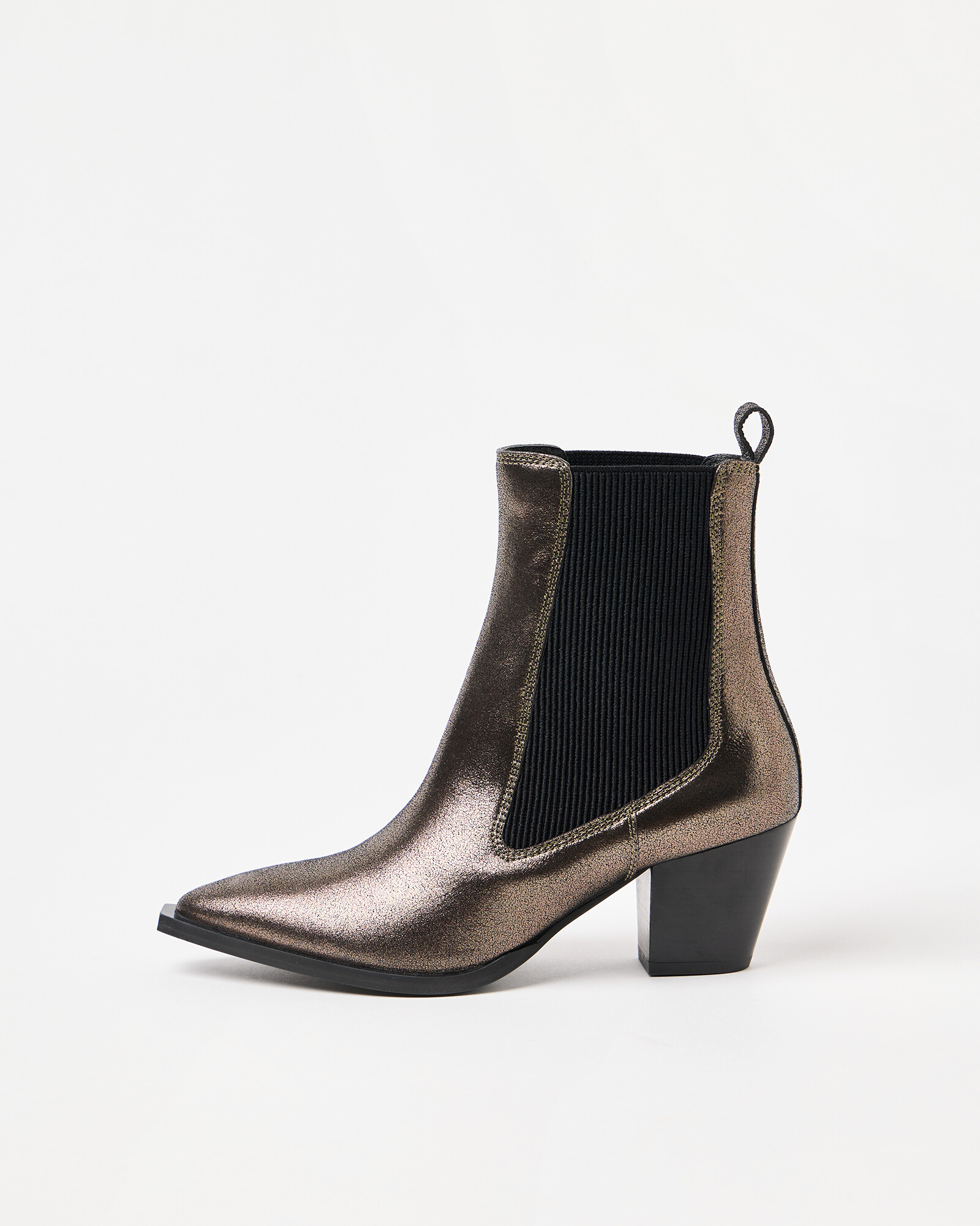 Pewter Elastic Metallic Western Cowboy Heeled Boots | Oliver Bonas