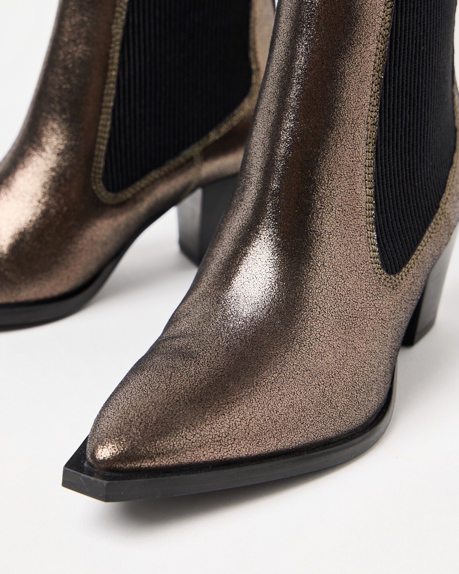 Pewter Elastic Metallic Western Cowboy Heeled Boots | Oliver Bonas