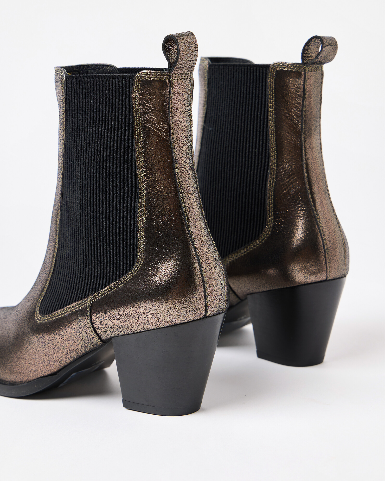 Pewter Elastic Metallic Western Cowboy Heeled Boots | Oliver Bonas