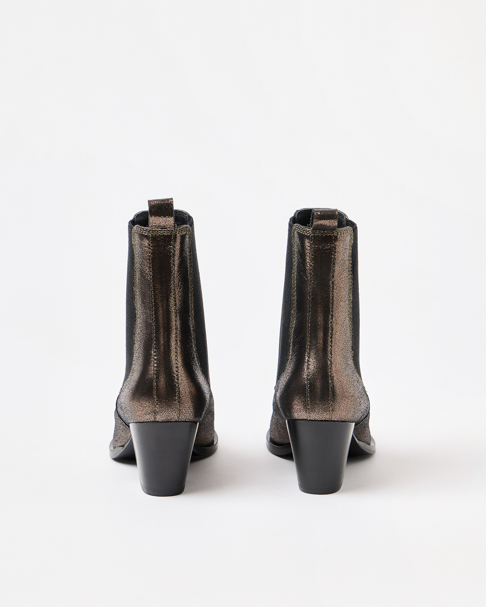 Pewter Elastic Metallic Western Cowboy Heeled Boots | Oliver Bonas
