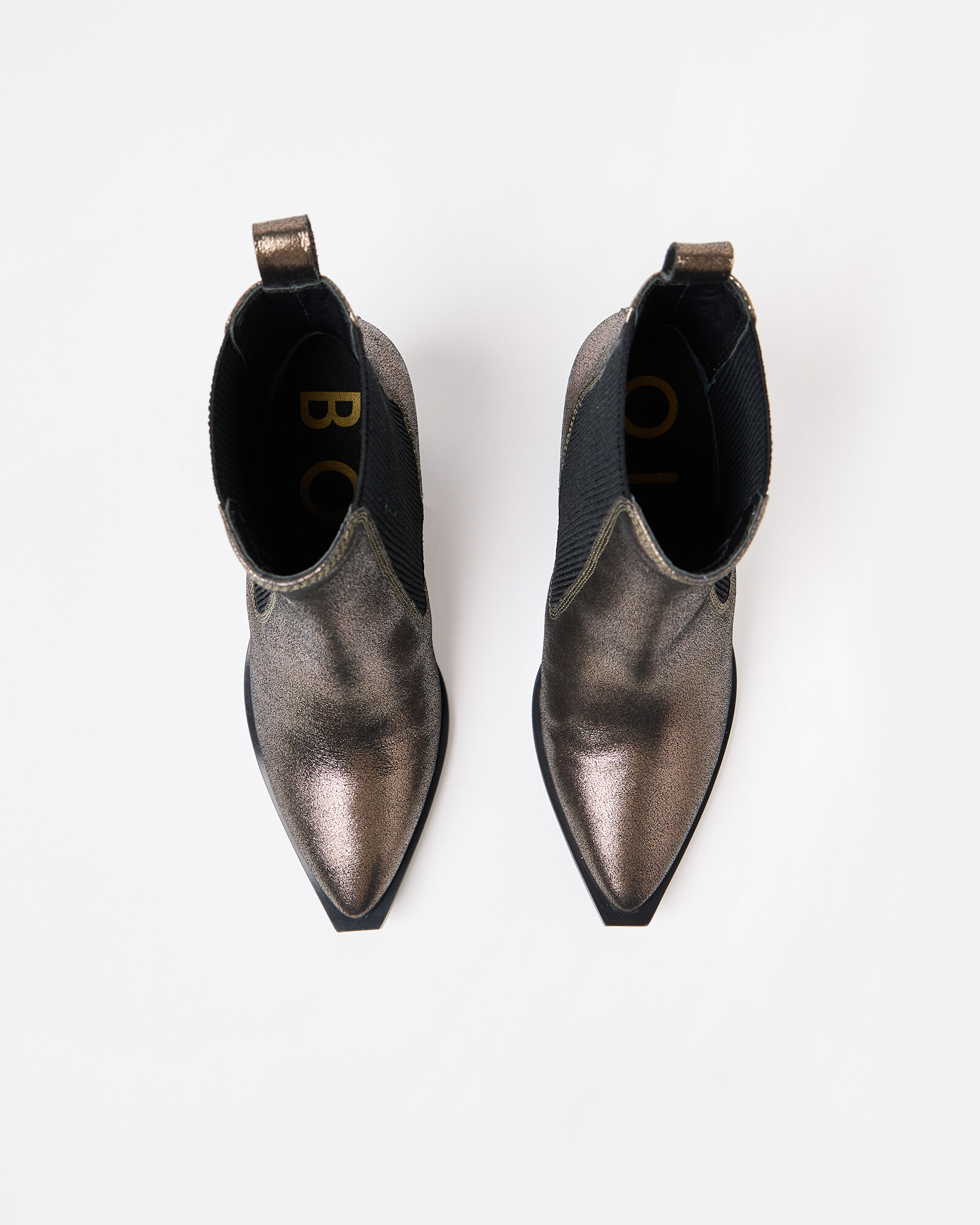 Pewter Elastic Metallic Western Cowboy Heeled Boots | Oliver Bonas