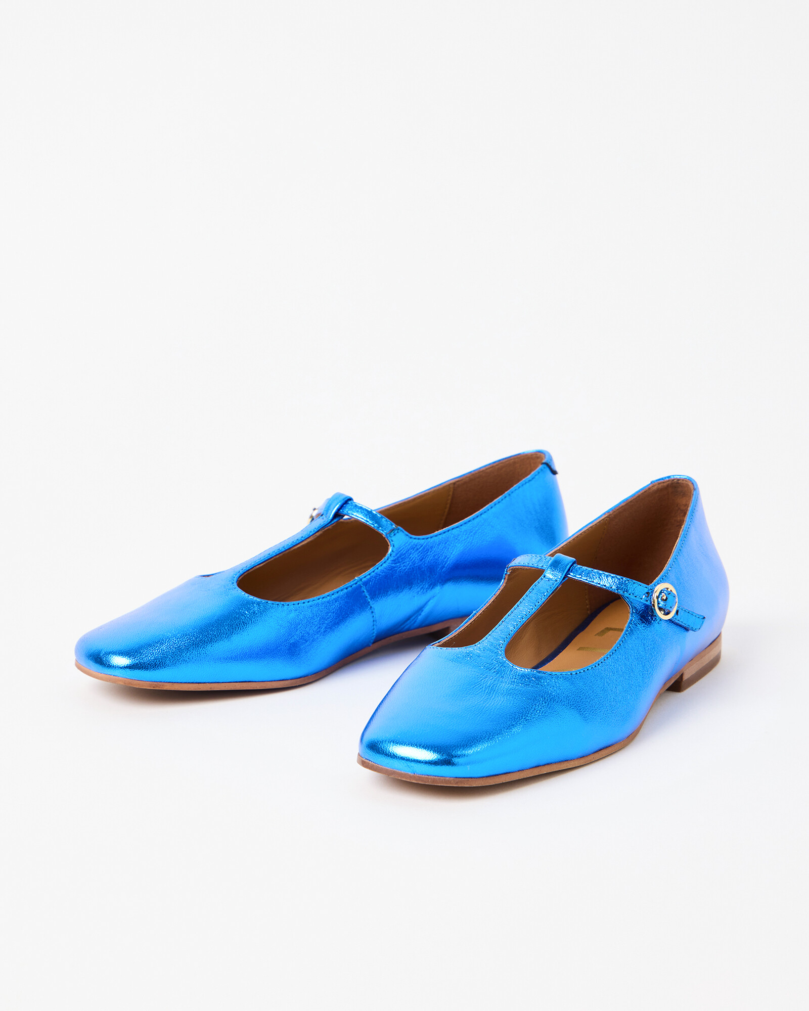 Mary Jane Metallic Blue Leather T-Bar Shoes | Oliver Bonas