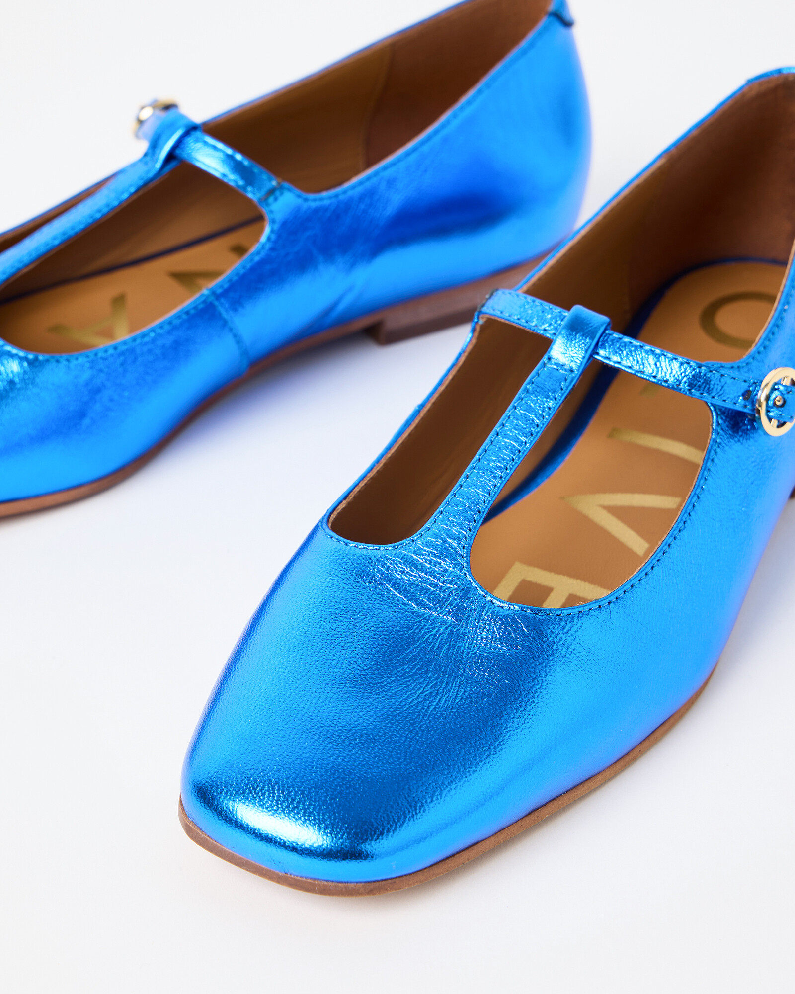 Mary Jane Metallic Blue Leather T-Bar Shoes | Oliver Bonas