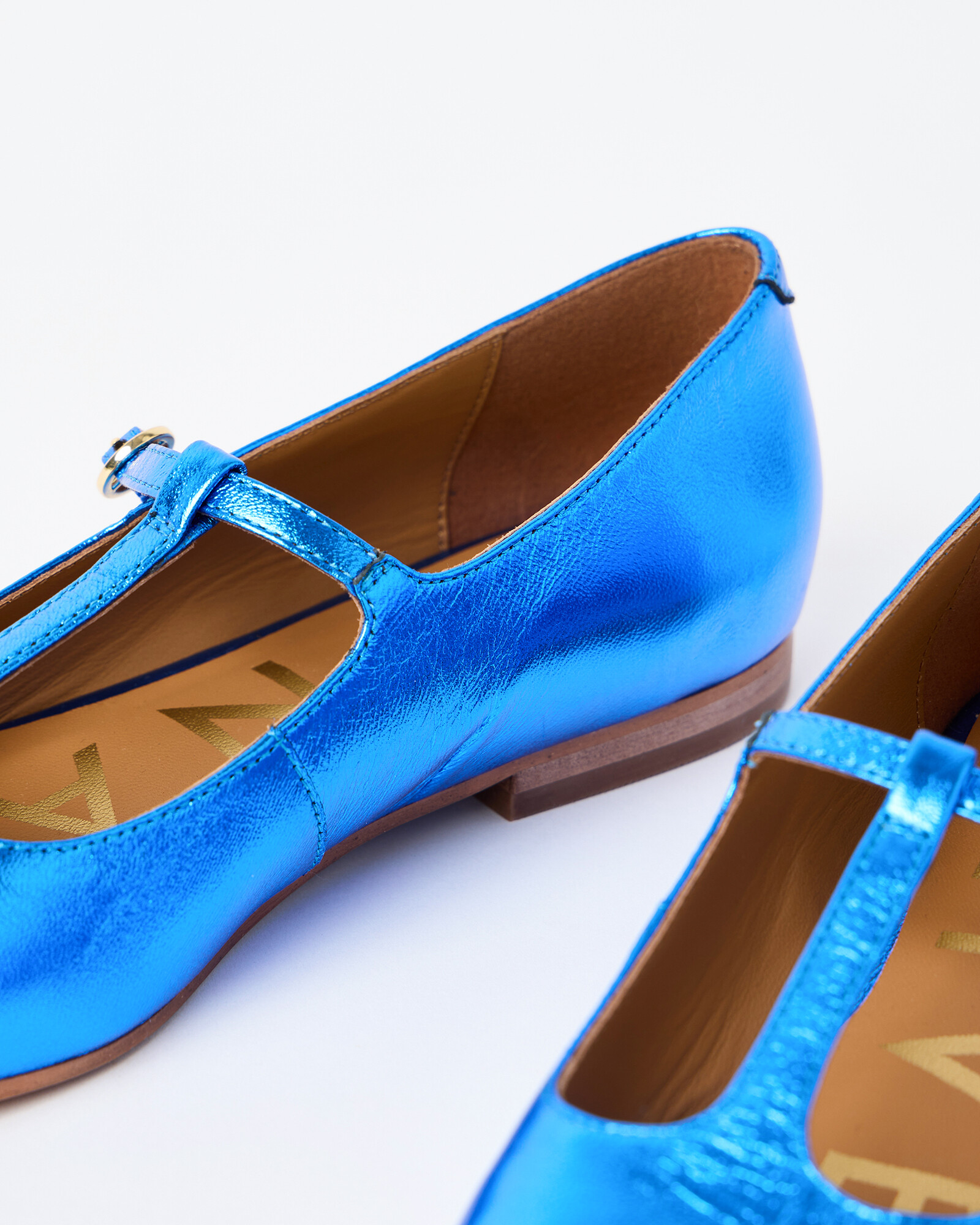 Mary Jane Metallic Blue Leather T-Bar Shoes | Oliver Bonas