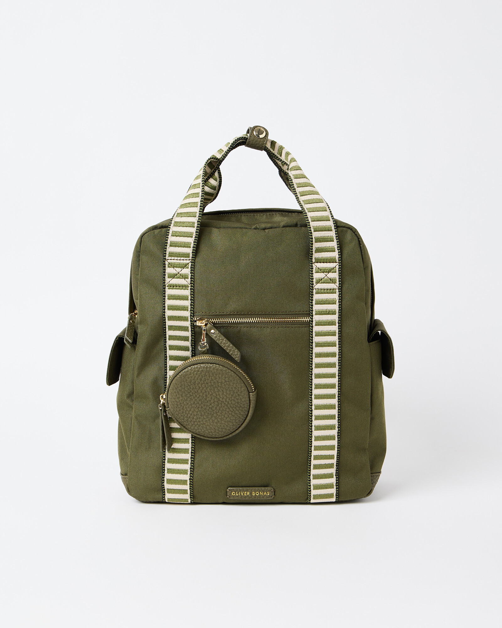 Khaki Green Geometric Strap Multi Pocket Backpack | Oliver Bonas