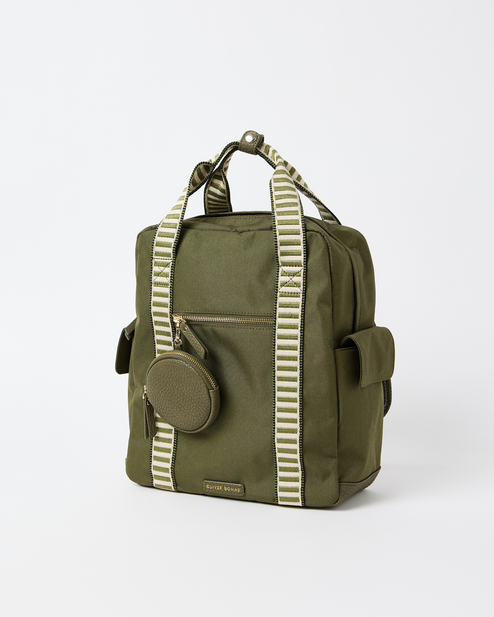 Khaki Green Geometric Strap Multi Pocket Backpack | Oliver Bonas