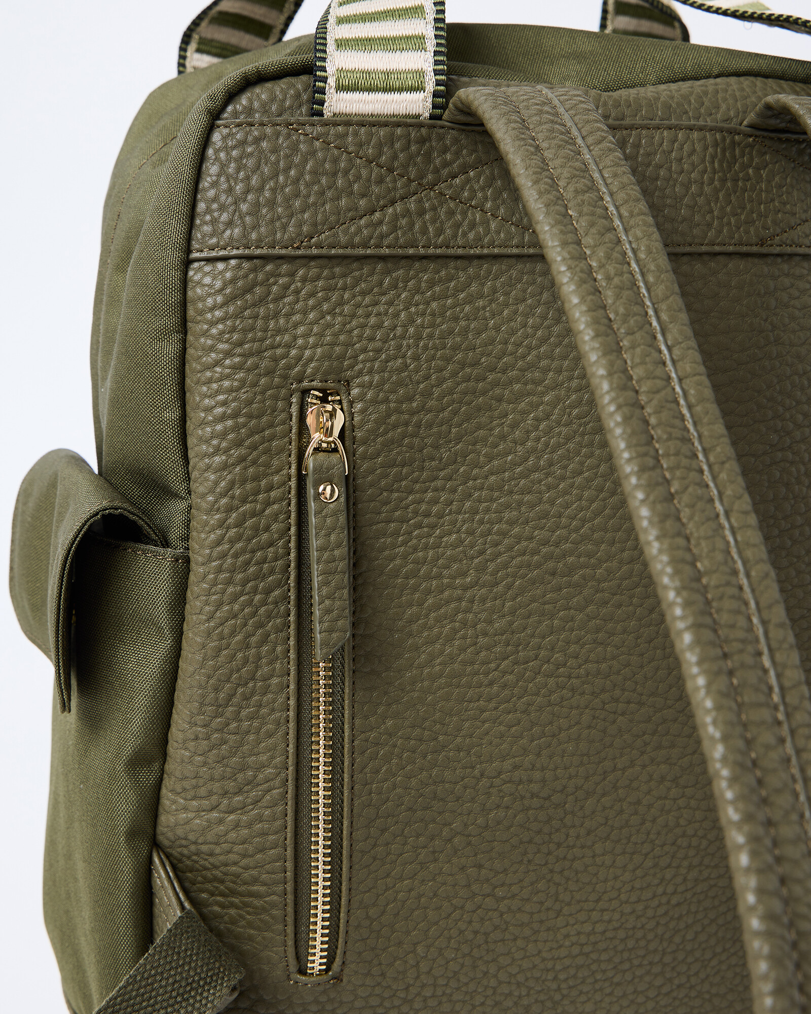 Khaki Green Geometric Strap Multi Pocket Backpack | Oliver Bonas