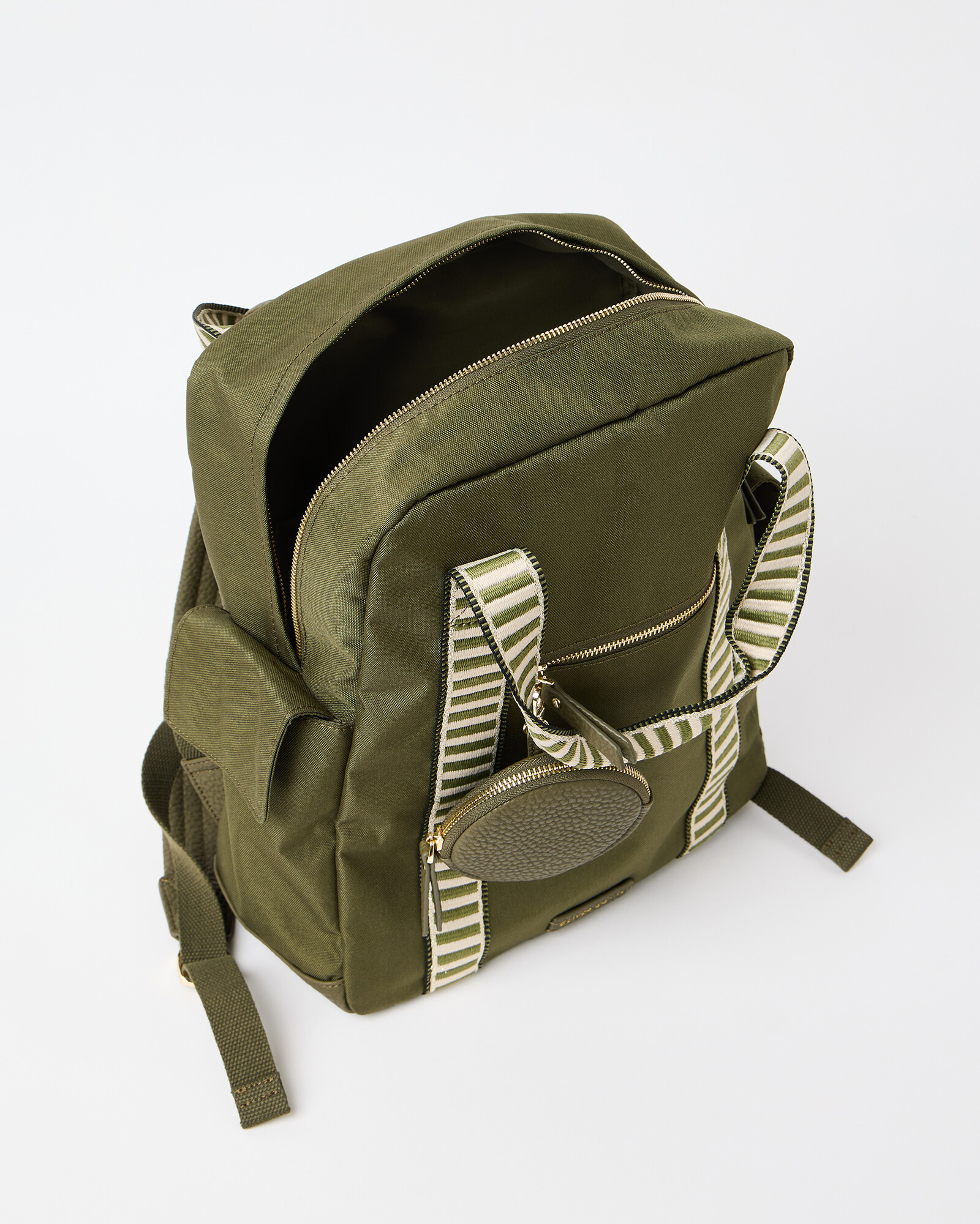 Khaki Green Geometric Strap Multi Pocket Backpack | Oliver Bonas