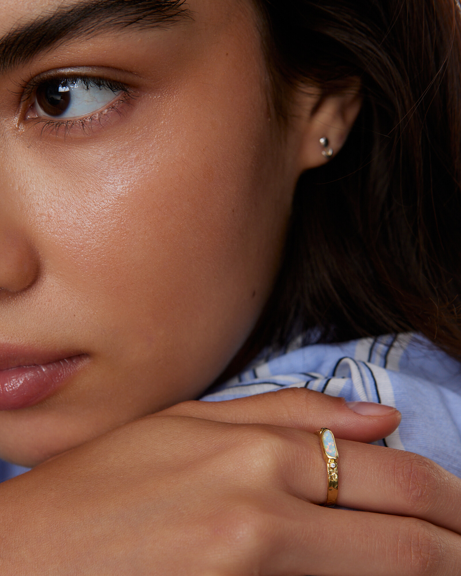 Ophelia Opalite Textured Gold Plated Statement Ring | Oliver Bonas