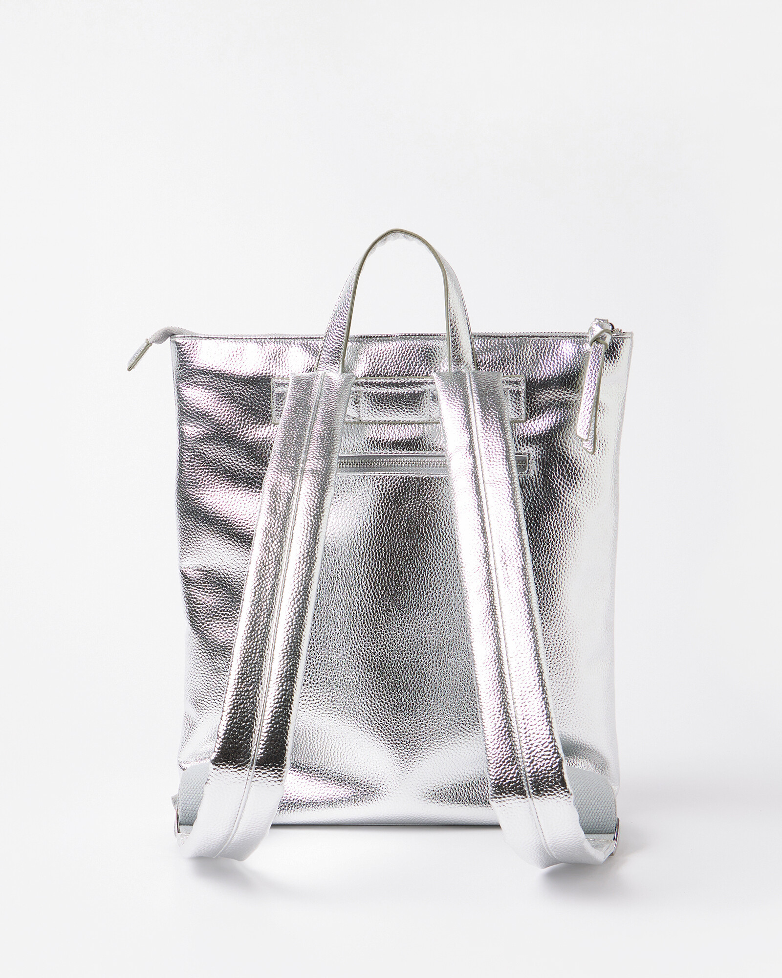 Anie Silver Metallic Medium Multi Pocket Backpack | Oliver Bonas