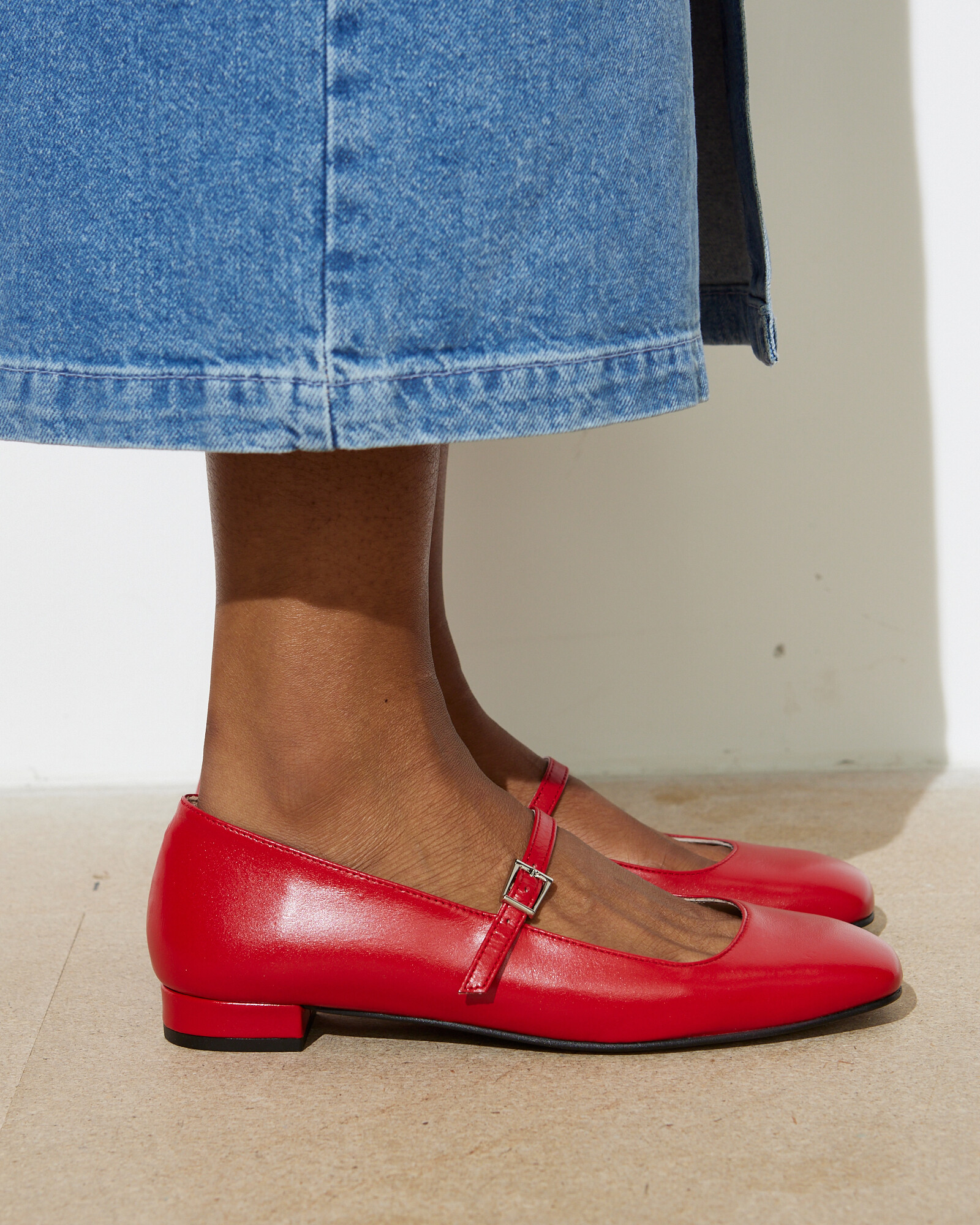 Alohas Por Do Red Leather Mary Jane Ballet Flats | Oliver Bonas