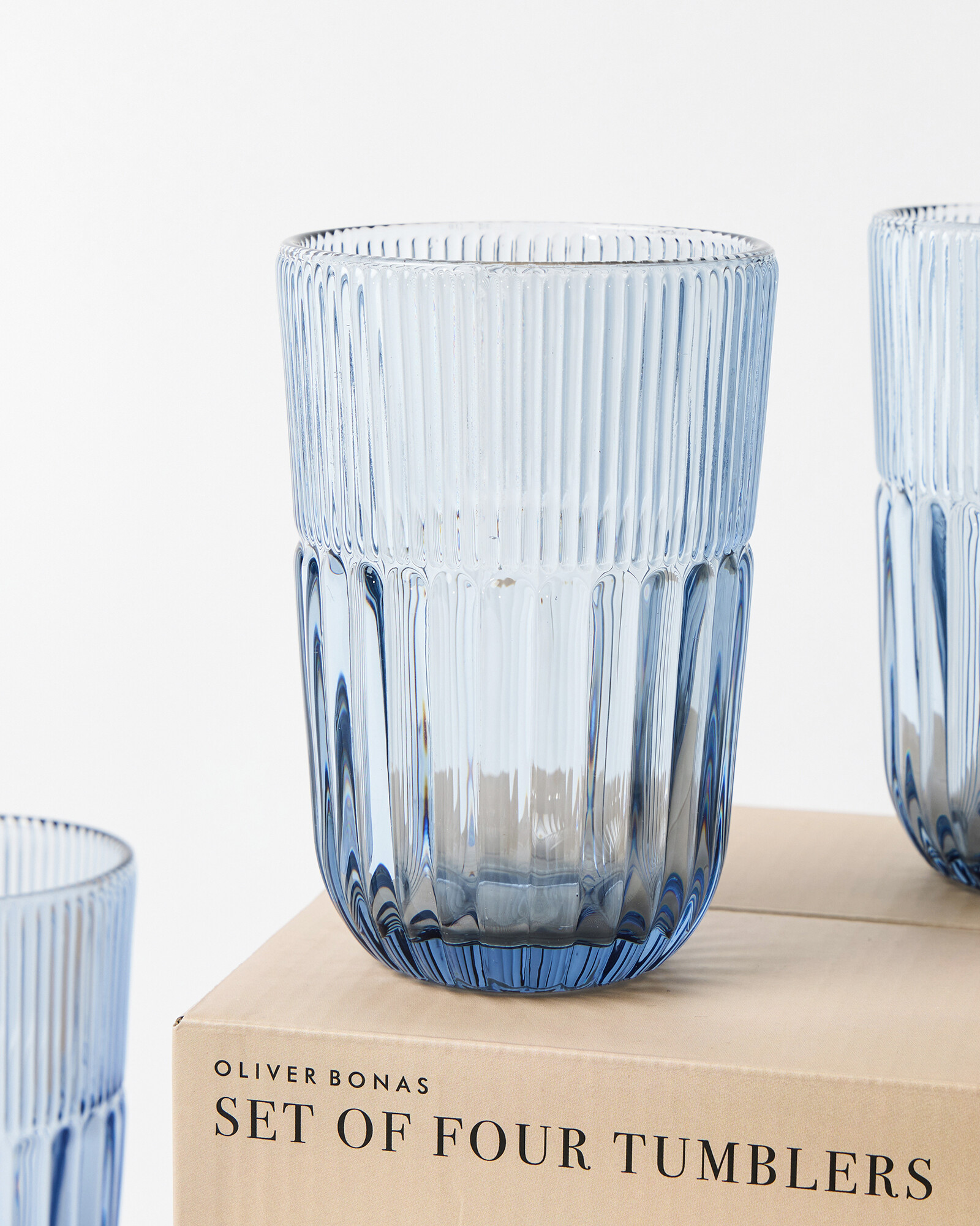 Luci Blue Glass Highball Tumblers Set of Four | Oliver Bonas