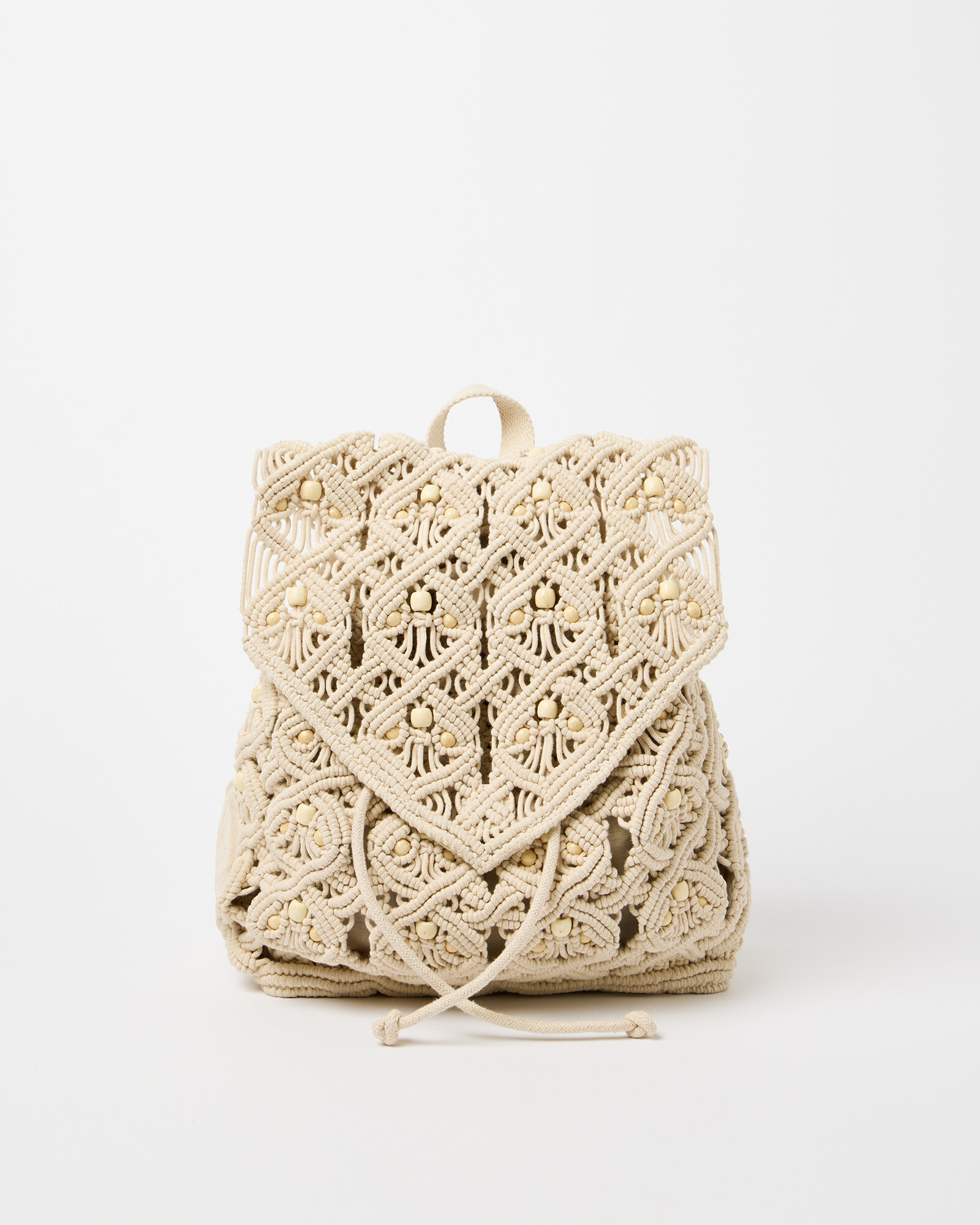 Jaden Cream Macrame Backpack | Oliver Bonas